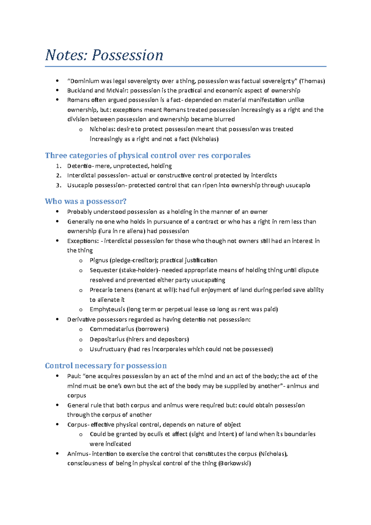 Notes Possession - Notes: Possession “Dominium was legal sovereignty ...
