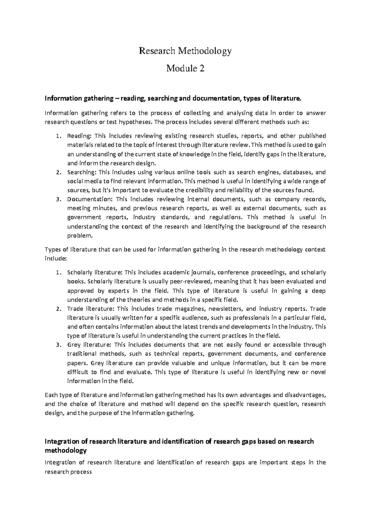 RM 2 - Research Methodology Module 2 Information gathering – reading ...
