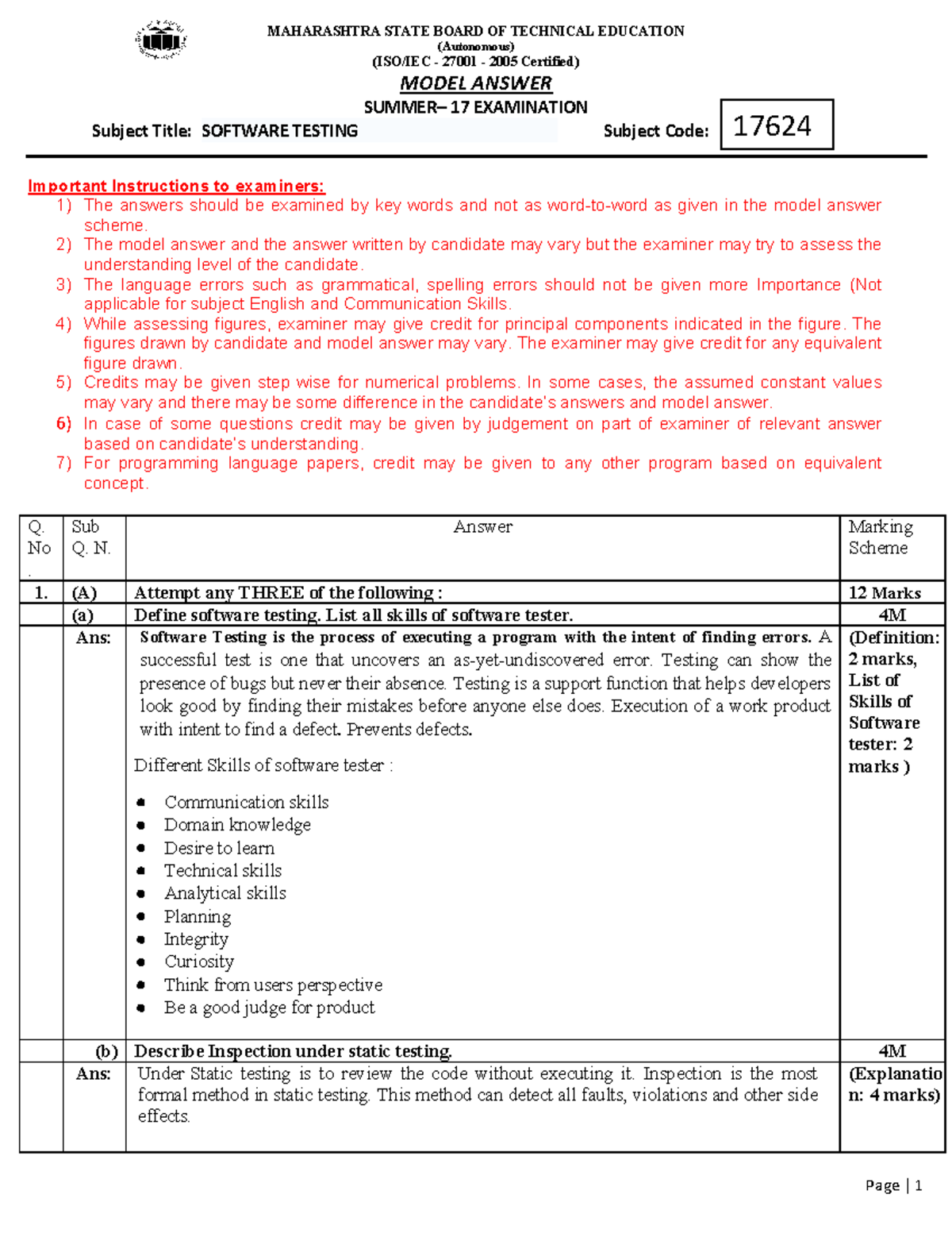 STE(17624) Summer 2017 Model Answer Paper - (Autonomous) (ISO/IEC ...