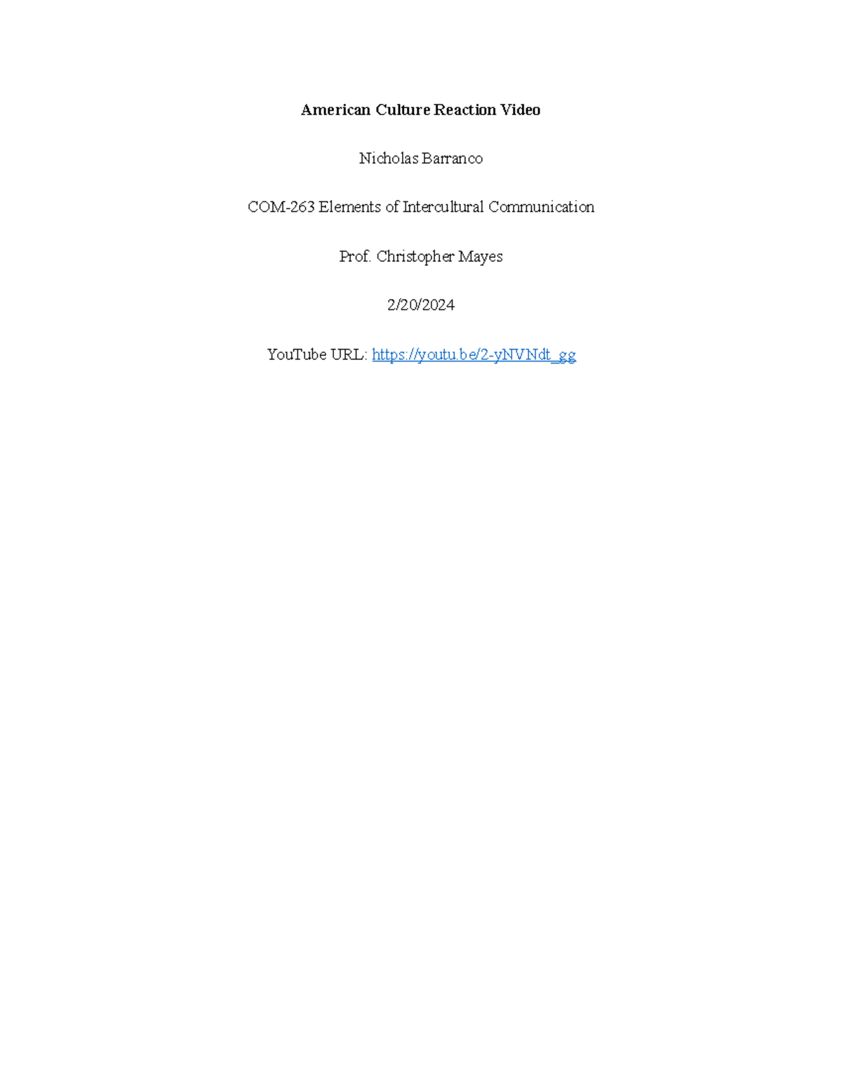 GCU COM-263 American Culture Reaction Video - American Culture Reaction ...