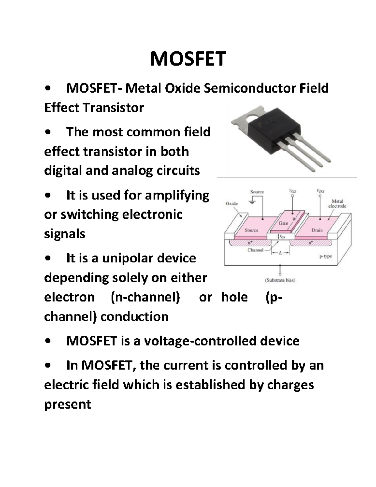 Mosfet - personal lecture notes - MOSFET MOSFET- Metal Oxide ...