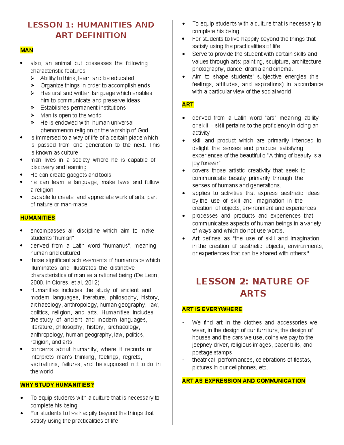 ARTS Reviewer - art app rev - LESSON 1: HUMANITIES AND ART DEFINITION ...