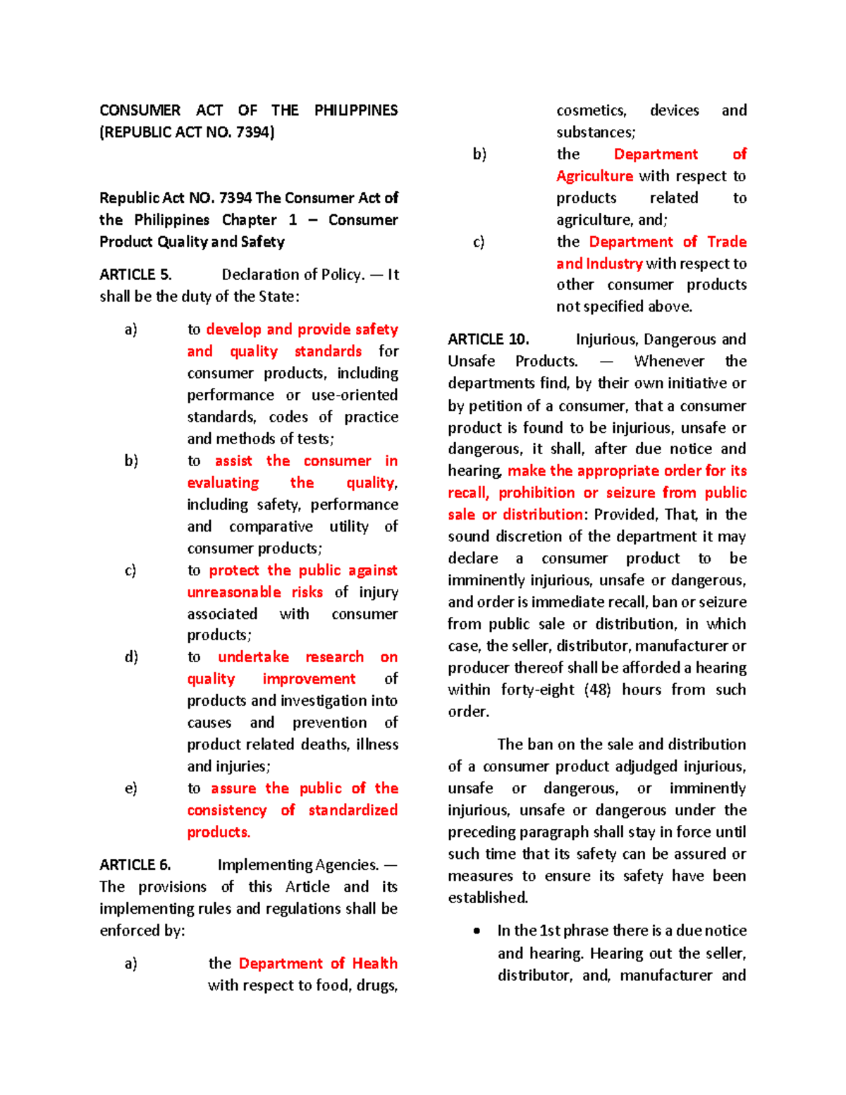 Consumer ACT OF THE Philippines ror ror ror - CONSUMER ACT OF THE ...