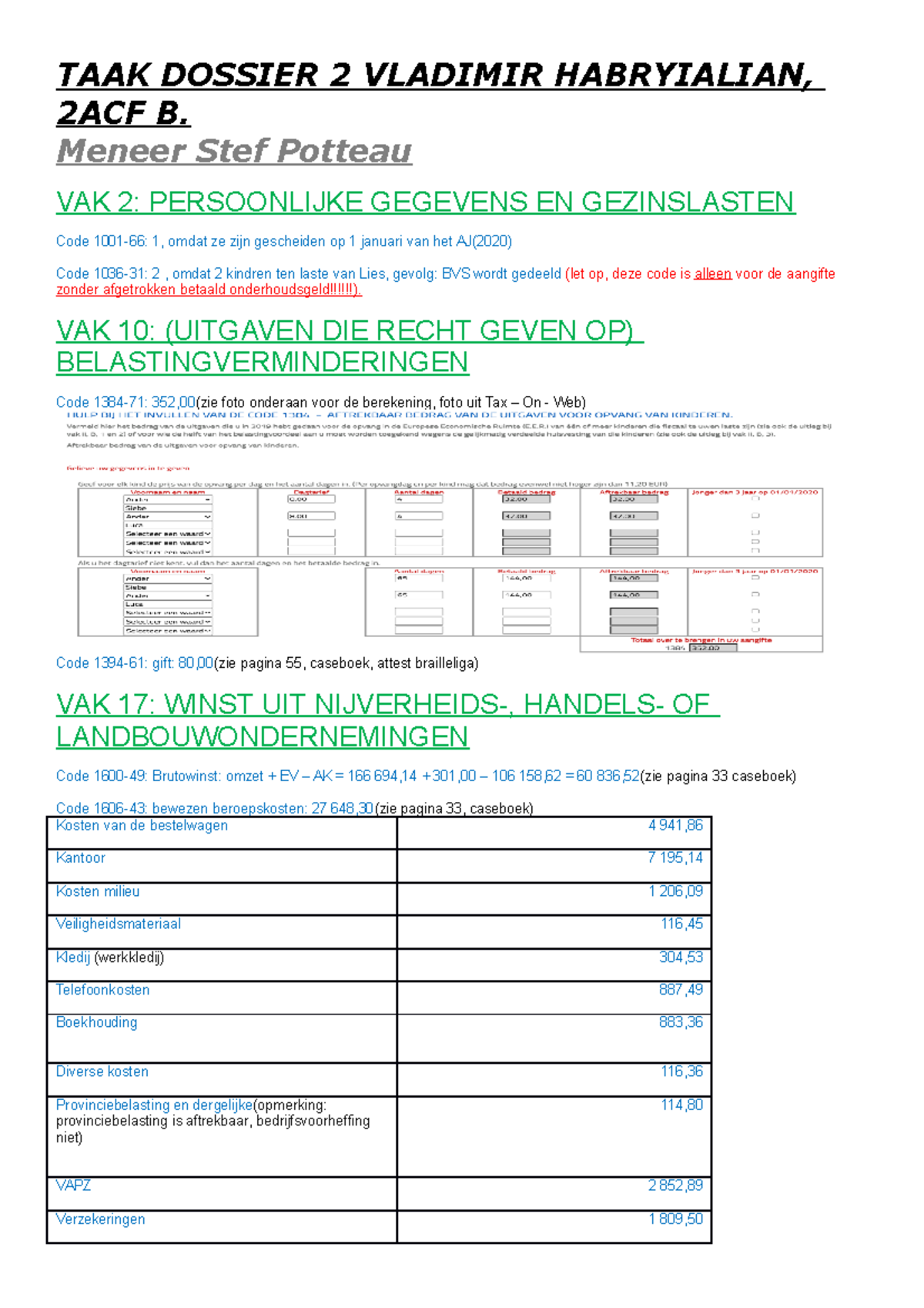 Berekening van de codes pb dossier 2 Vladimir Habryialian 2 ACF B ...