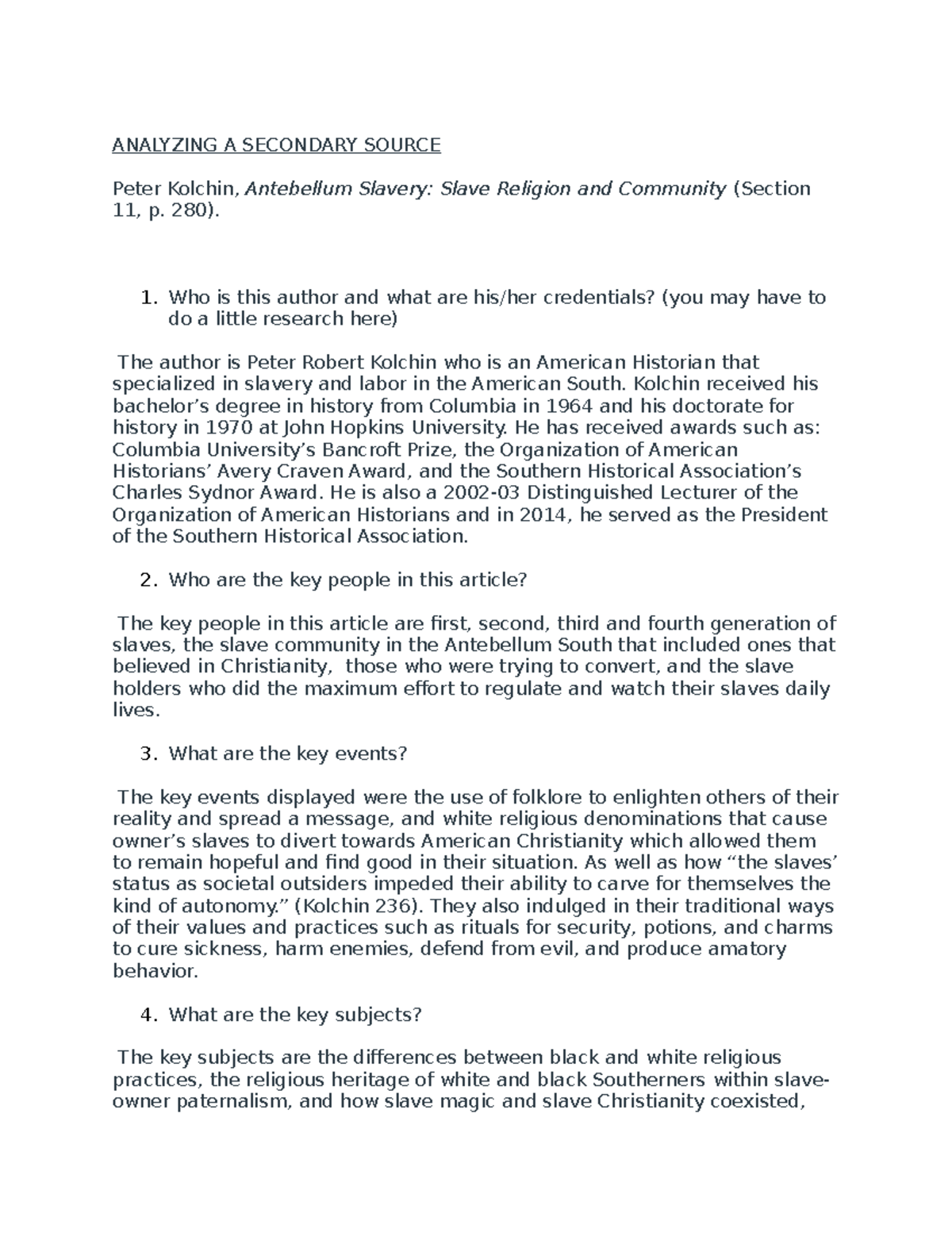 Secondary source analysis #2 - ANALYZING A SECONDARY SOURCE Peter ...