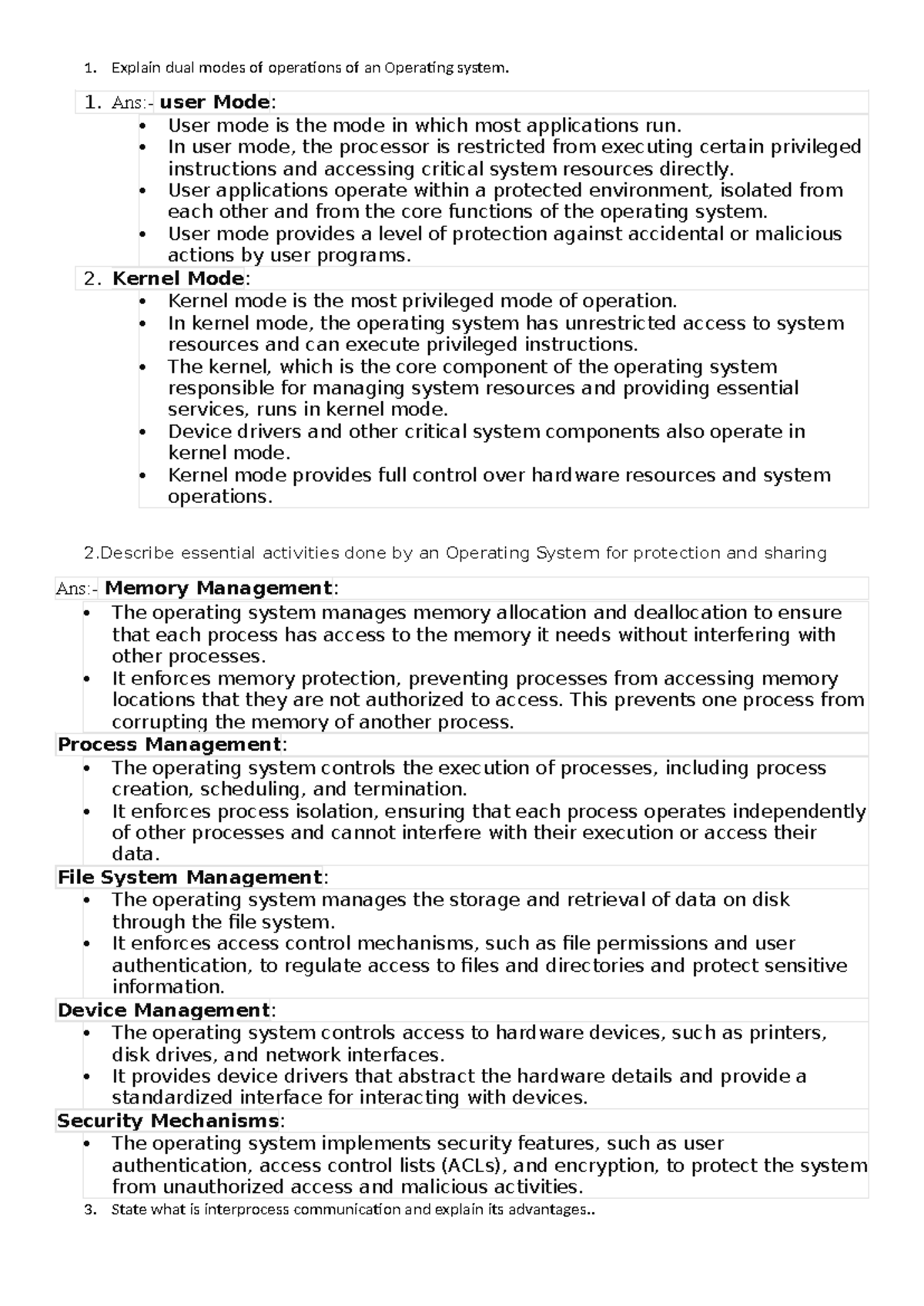 Explain Dual Modes Of Operations Of An Operating System Answer Solve 1 Explain Dual Modes Of