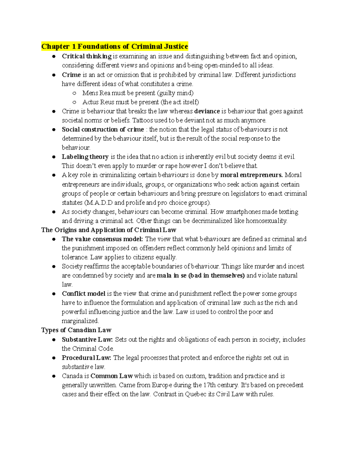 Criminal Justice Notes - Chapter 1 Foundations of Criminal Justice ...