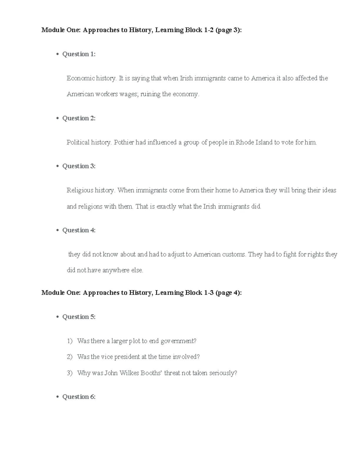 1-2 short response - Module One: Approaches to History, Learning Block ...