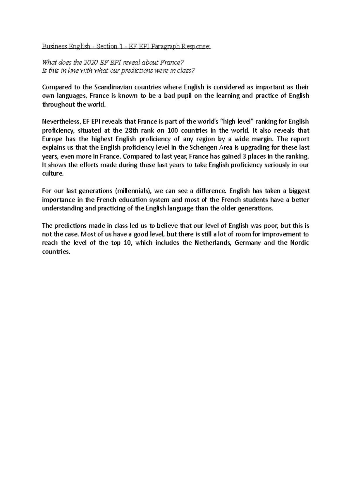 EF EPI Report Paragraph Response - Business Anglais - KEDGE - Studocu