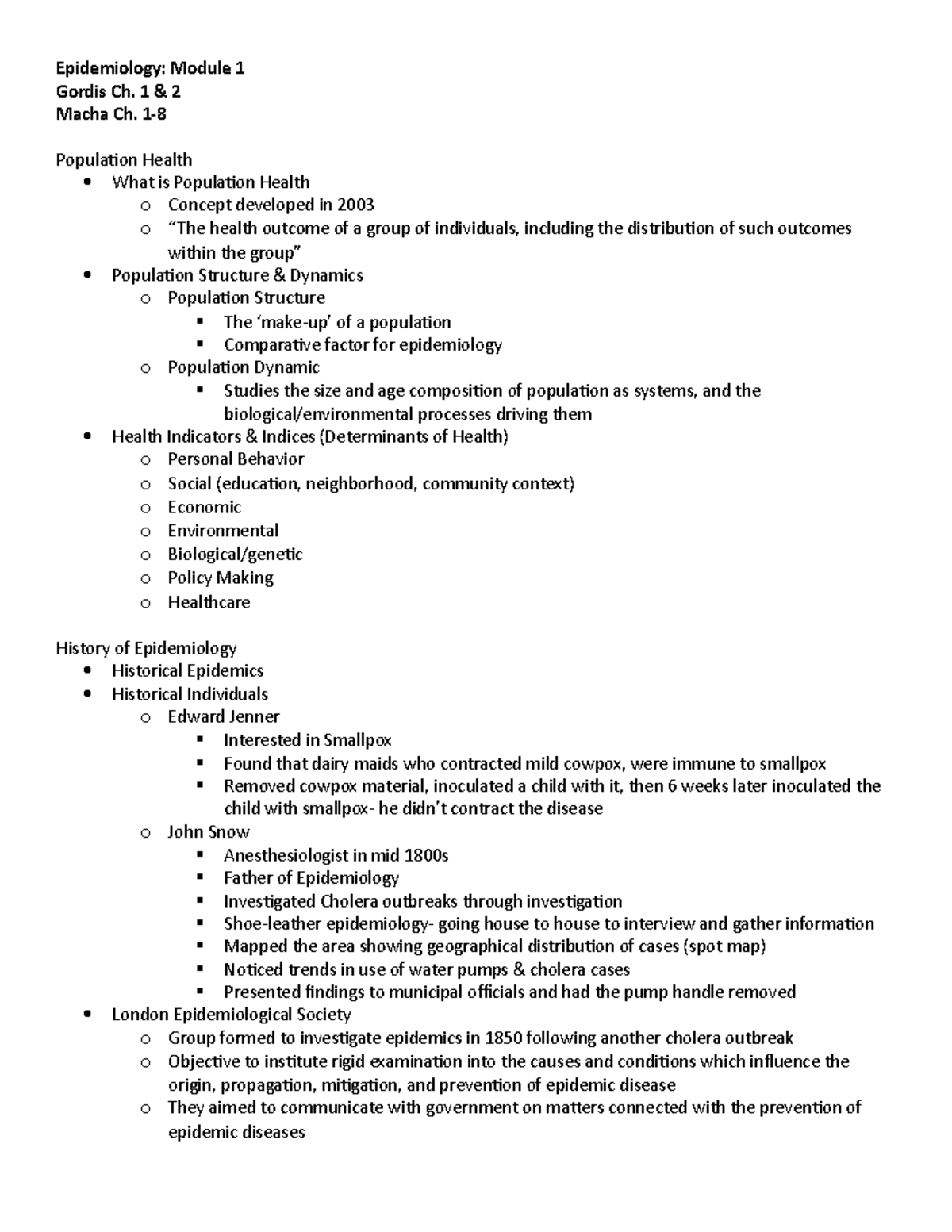 Module 1 Outline - Epidemiology: Module 1 Gordis Ch. 1 & 2 Macha Ch. 1 ...