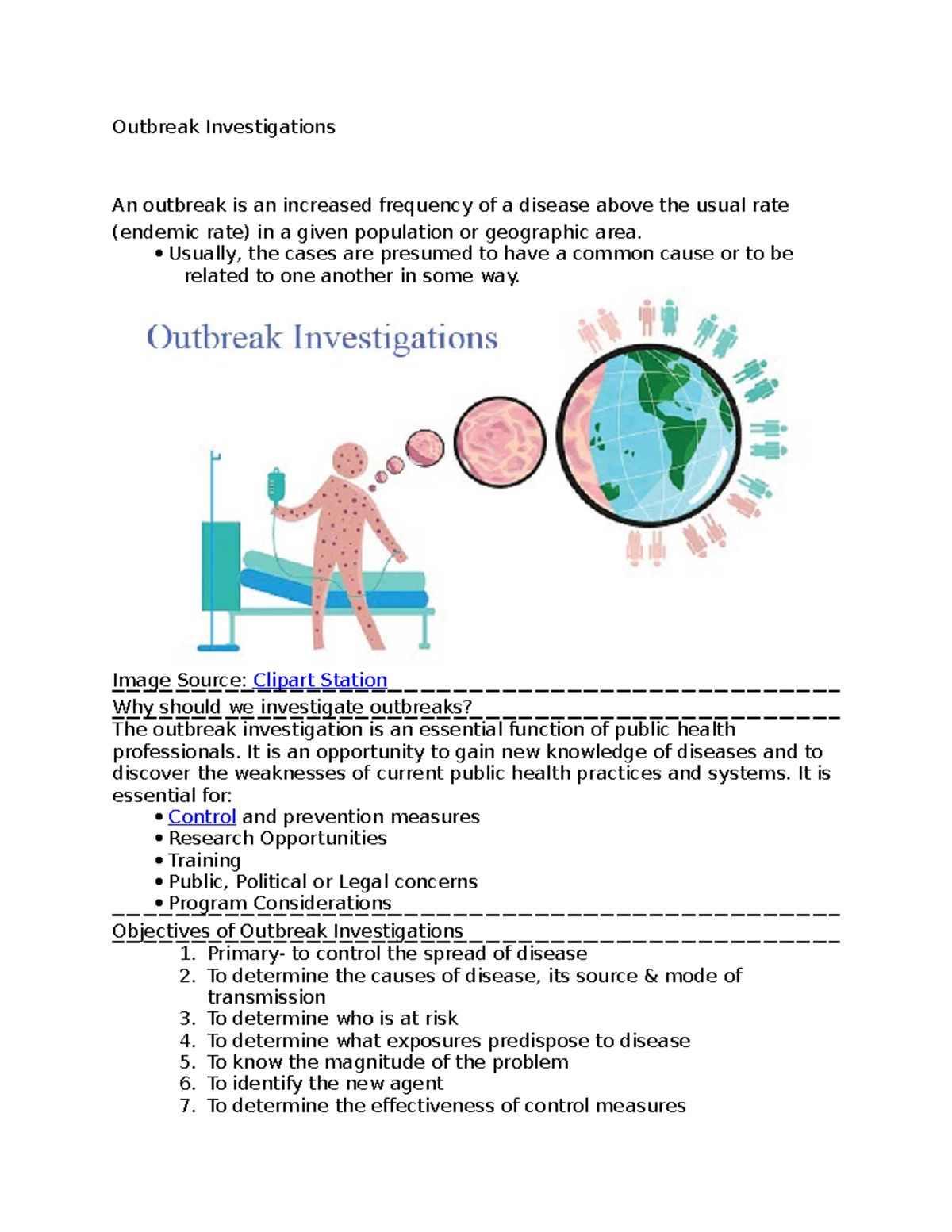 Outbreak Investigations - Usually, the cases are presumed to have a ...