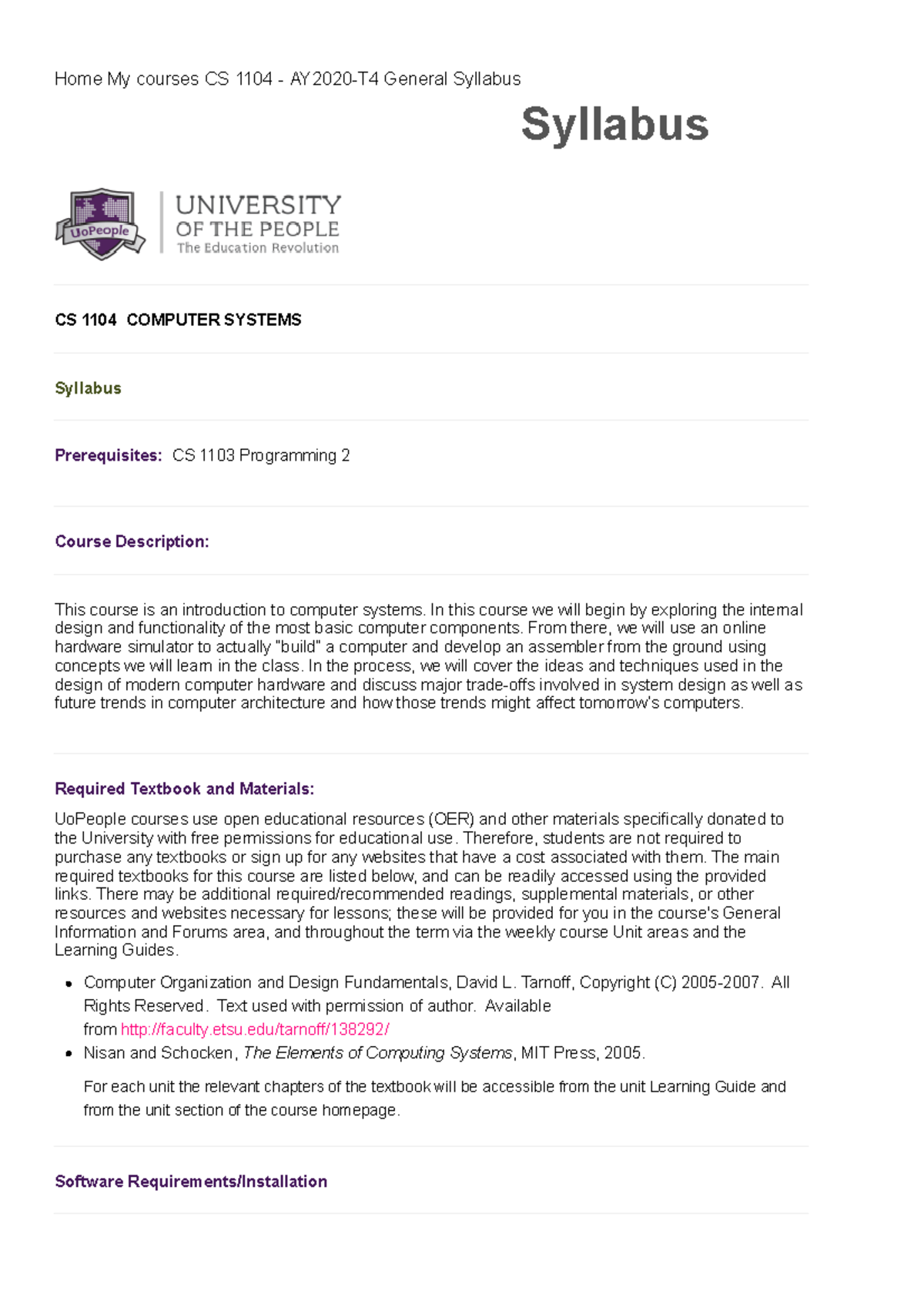 CS 1104 - AY2020-T4 Syllabus - Syllabus CS 1104 COMPUTER SYSTEMS ...