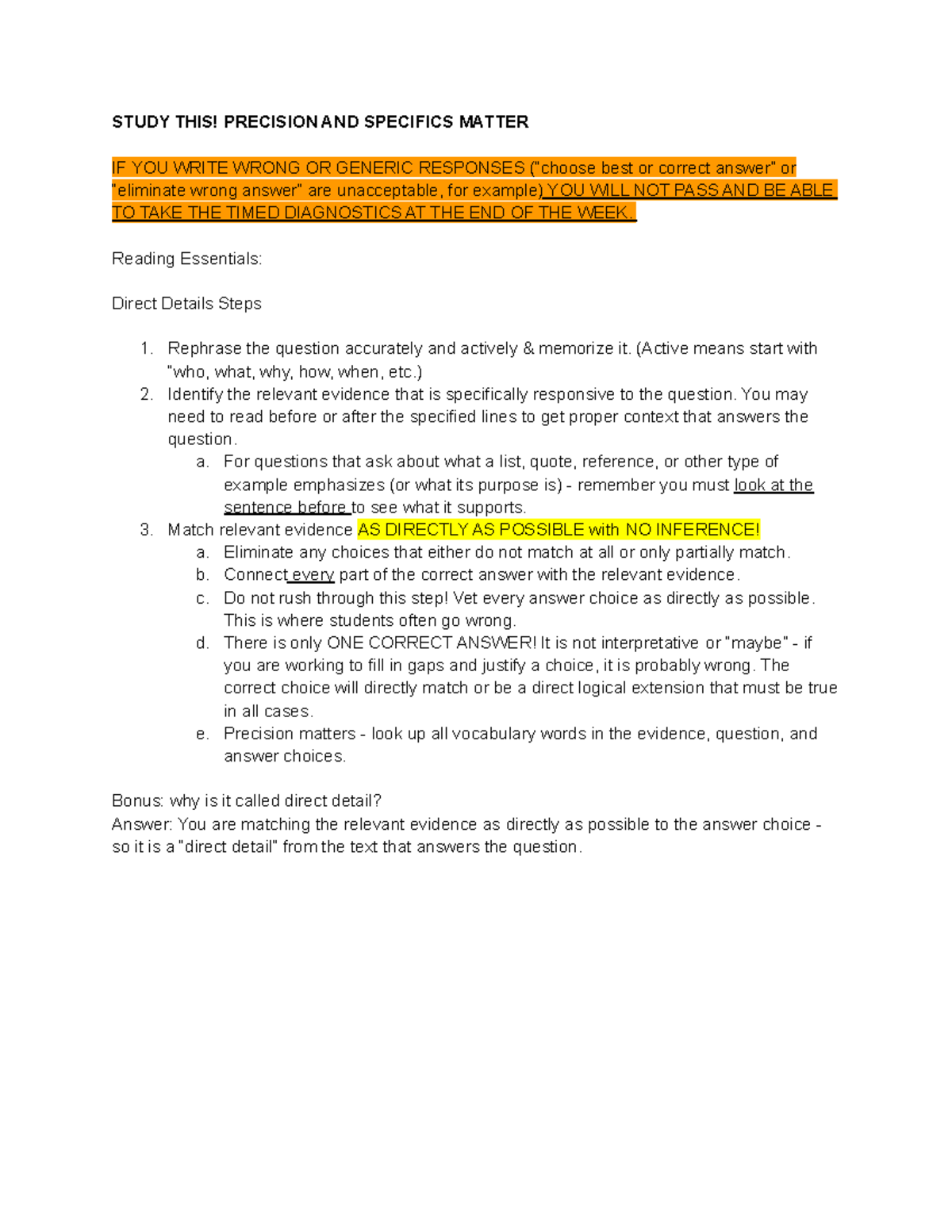 Model Answers for Steps Quiz - STUDY THIS! PRECISION AND SPECIFICS ...