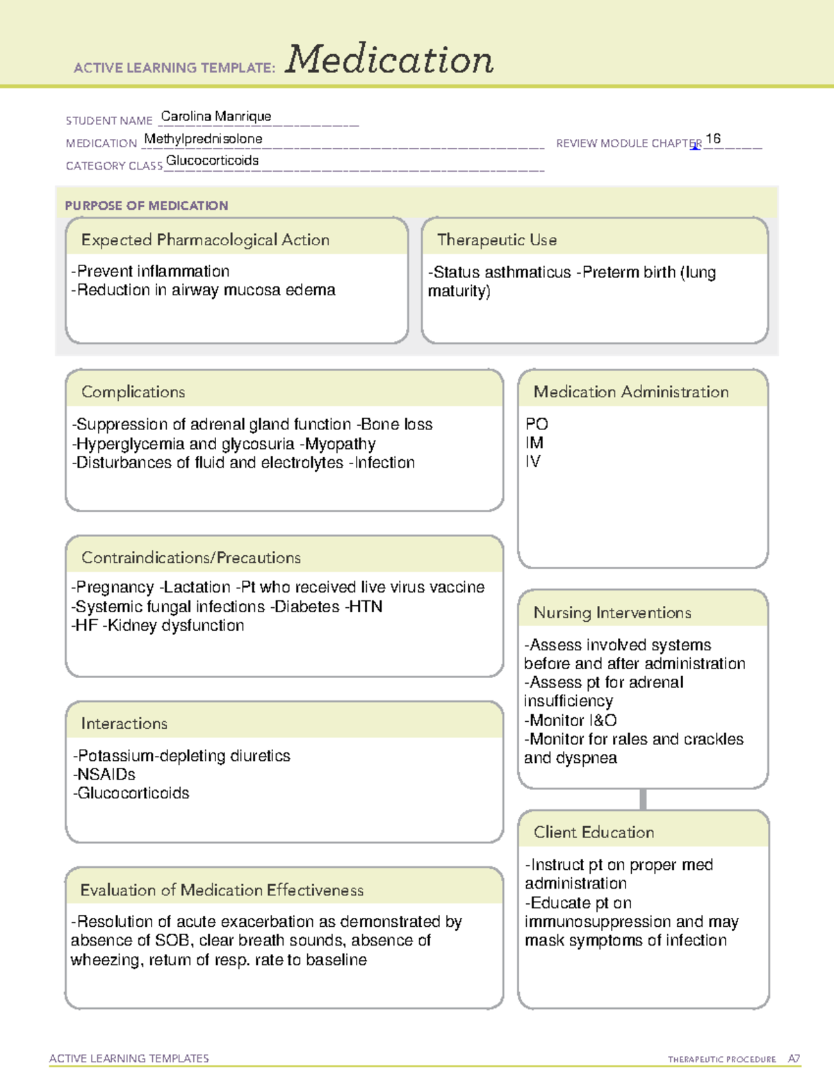 Methylprednisolone - Assignment - ACTIVE LEARNING TEMPLATES TherapeuTic ...