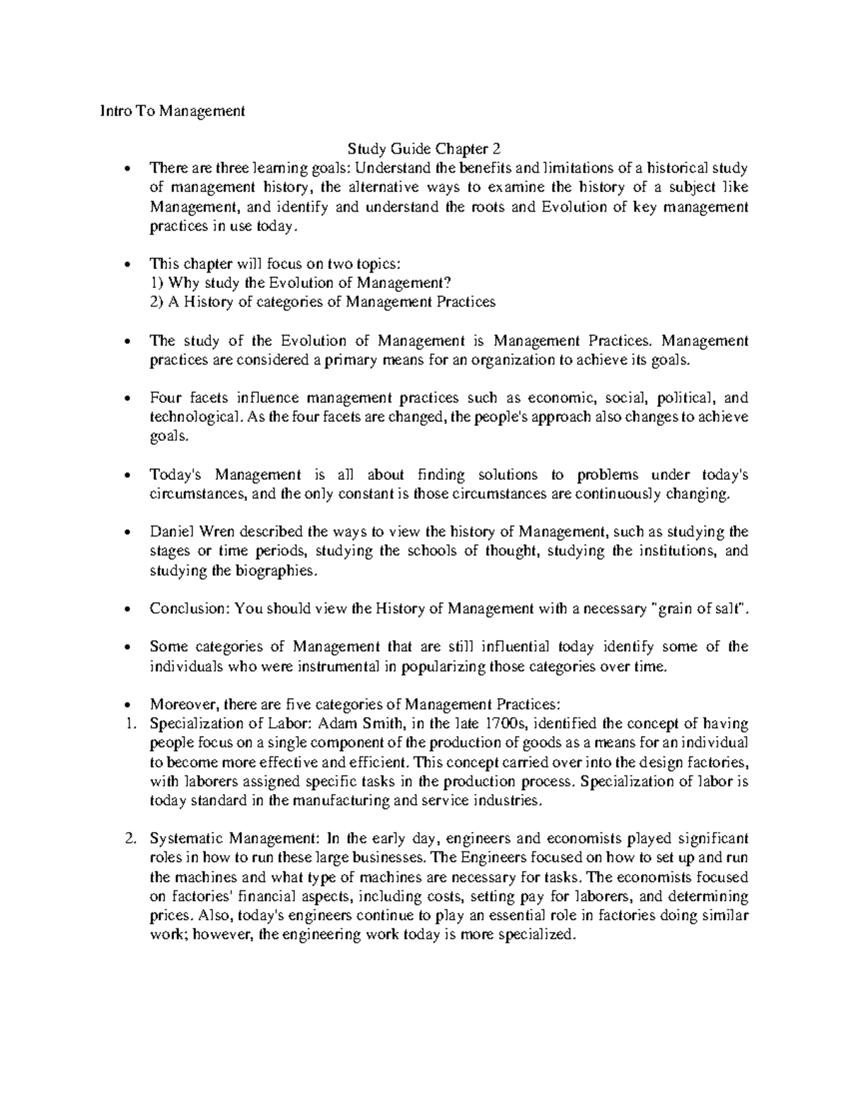 Study Guide 2 - Intro To Management Study Guide Chapter 2 There are ...