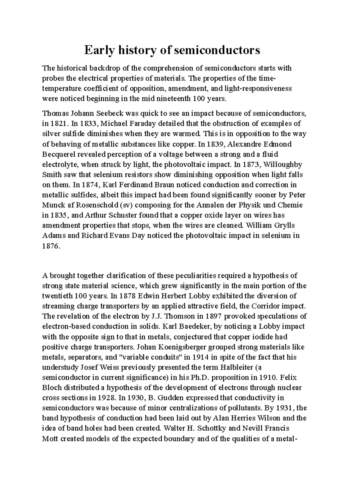 Early history of semiconductors - The properties of the time ...