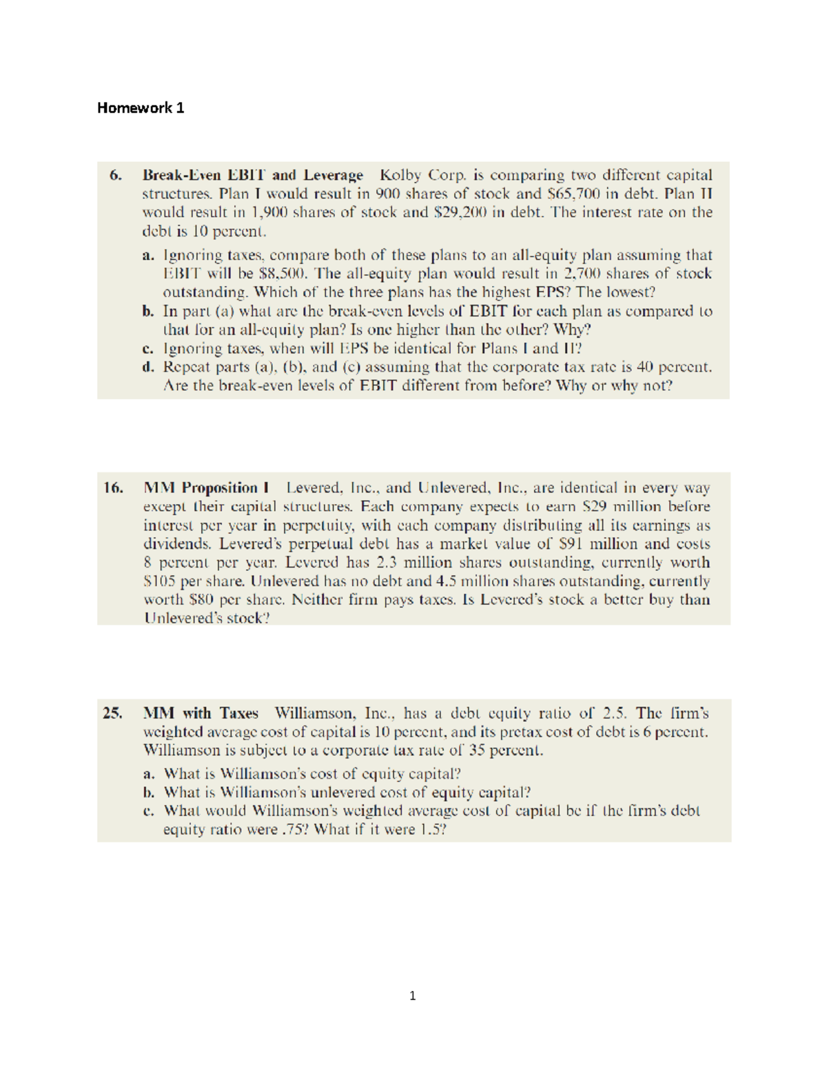 Homework 1 - Corporate Finance - Homework - Studocu
