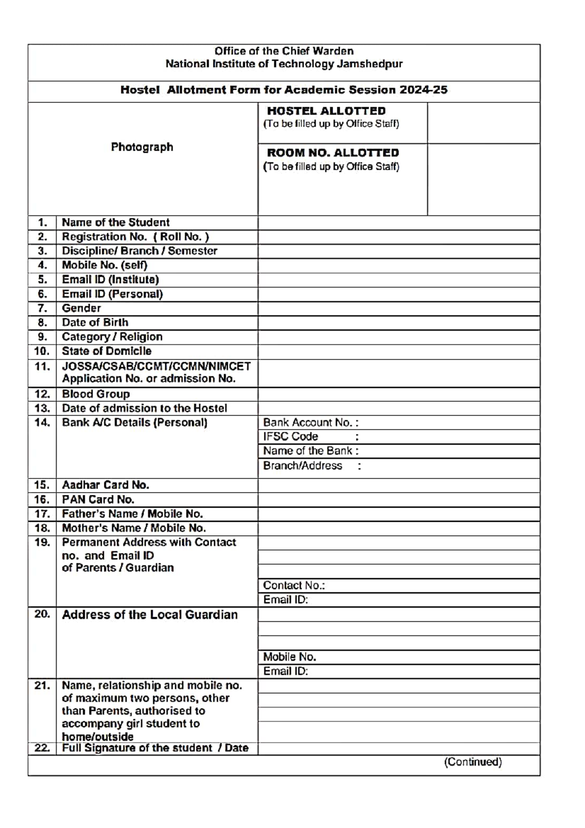 All hostel docs - G hgcfg - Office of the Chief Warden National ...
