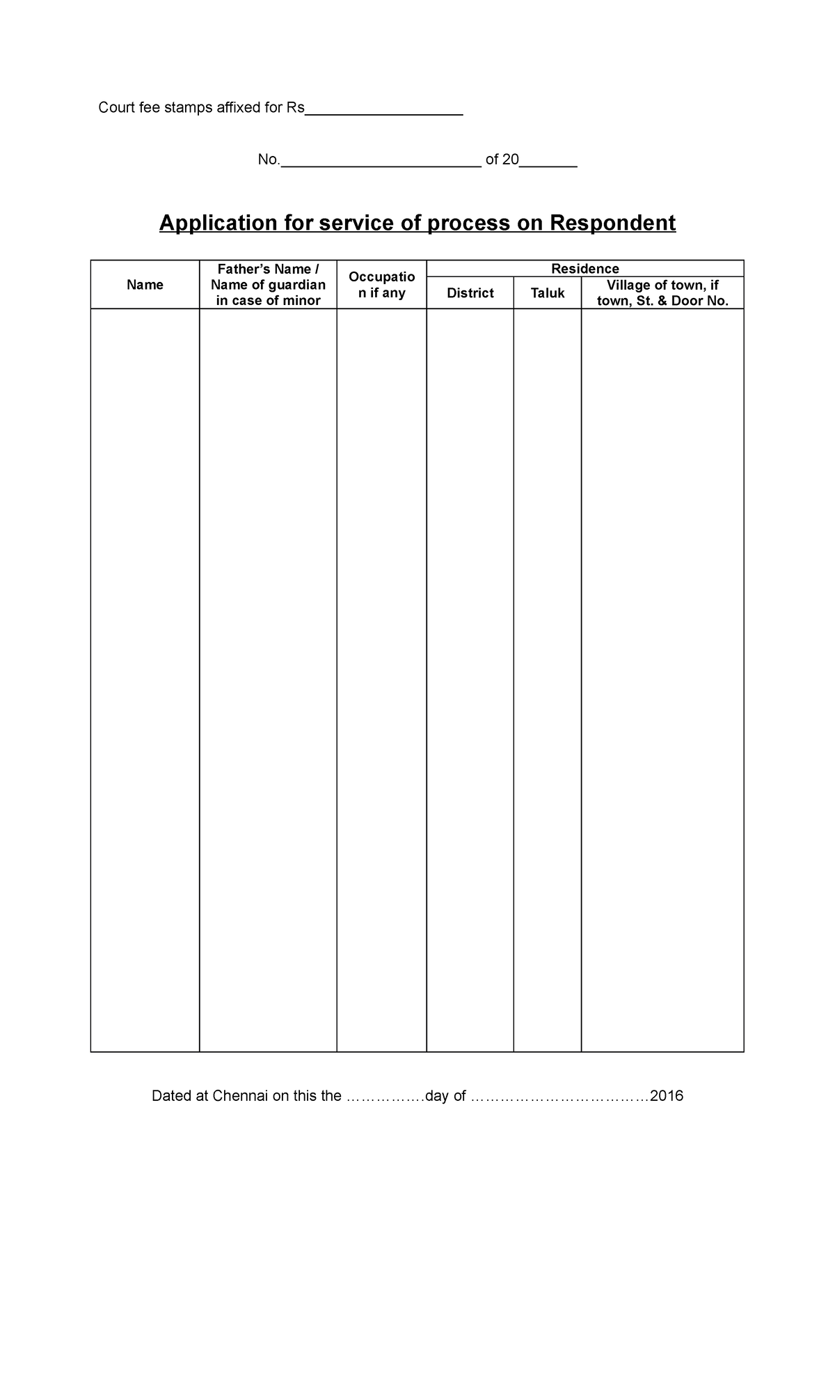 Process-application - Helpful - Court fee stamps affixed for Rs ...