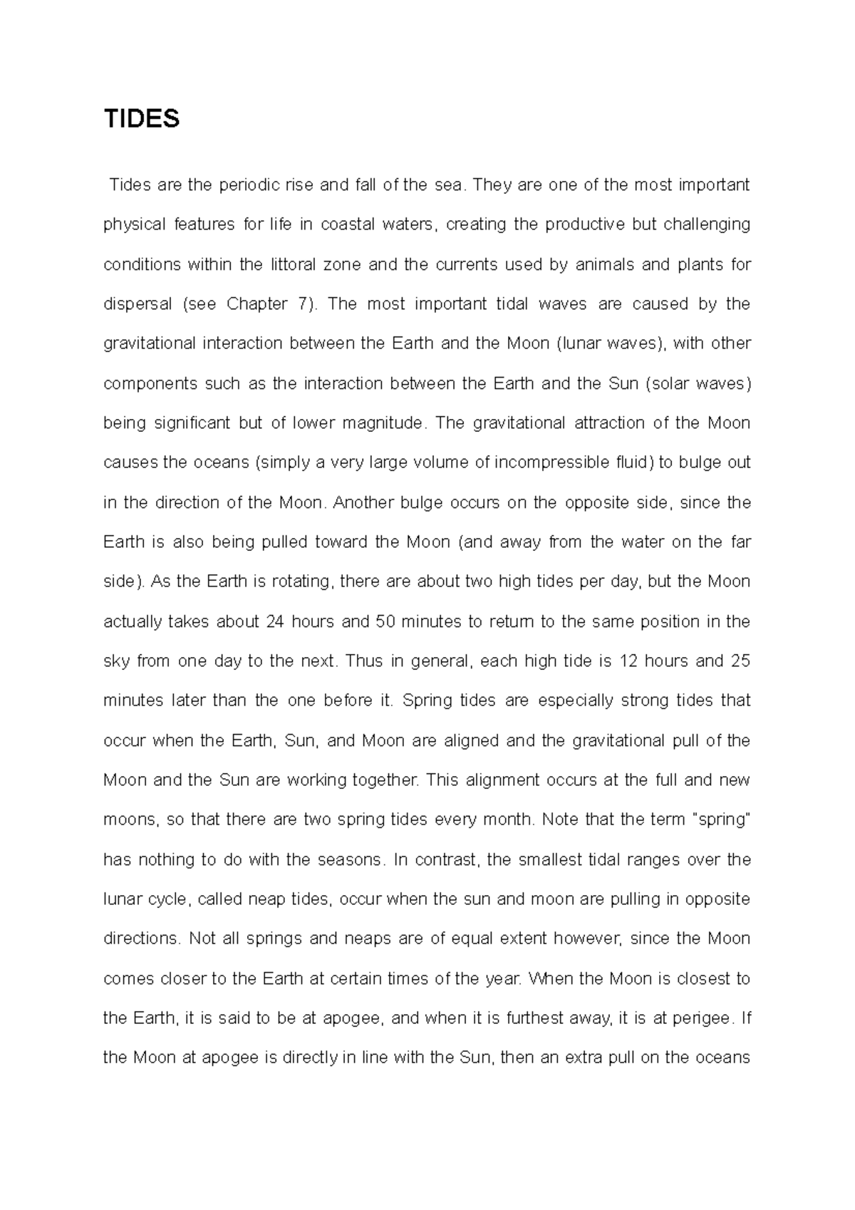 Tides - lectures note related to marine ecology - TIDES Tides are the ...
