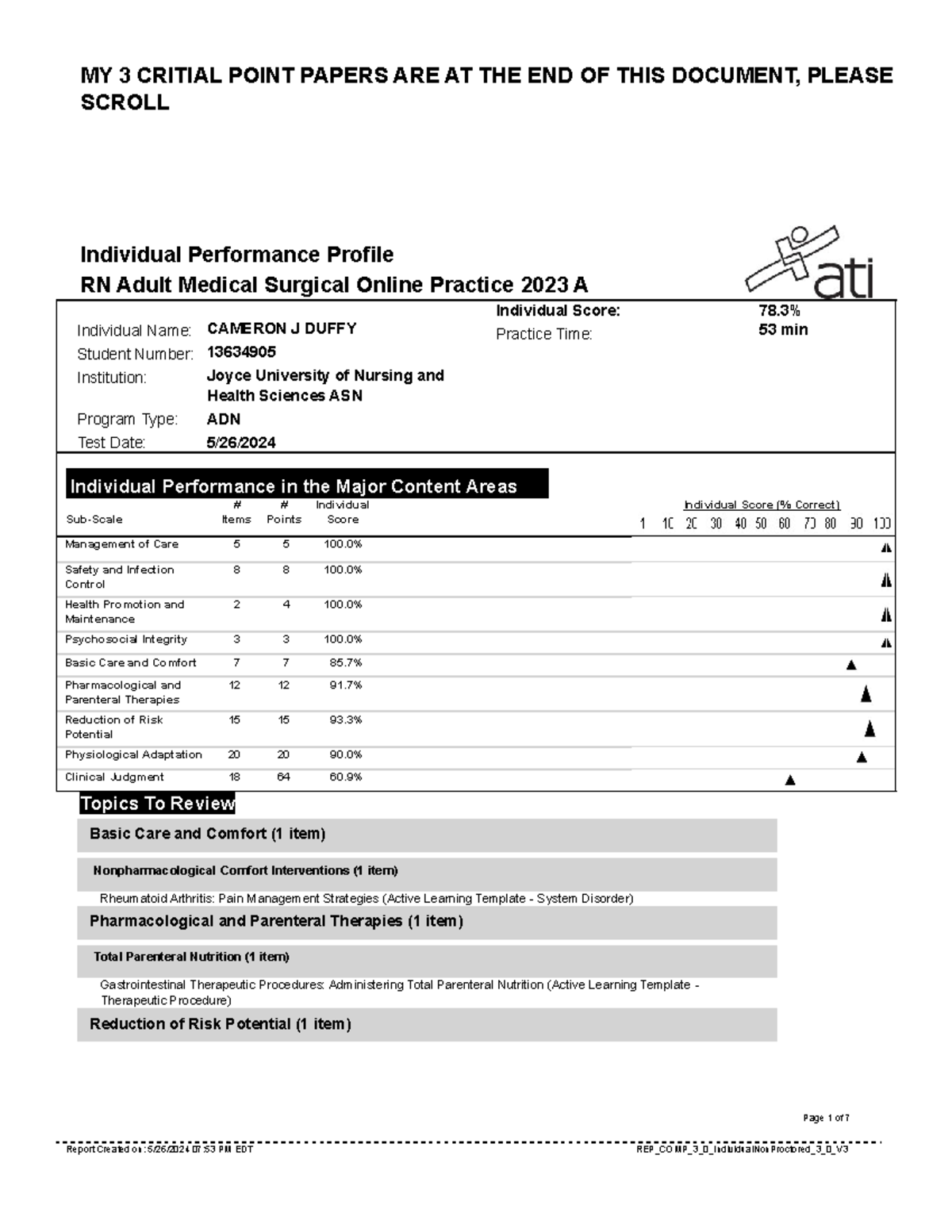ATI quiz with 3 critical points - MY 3 CRITIAL POINT PAPERS ARE AT THE ...