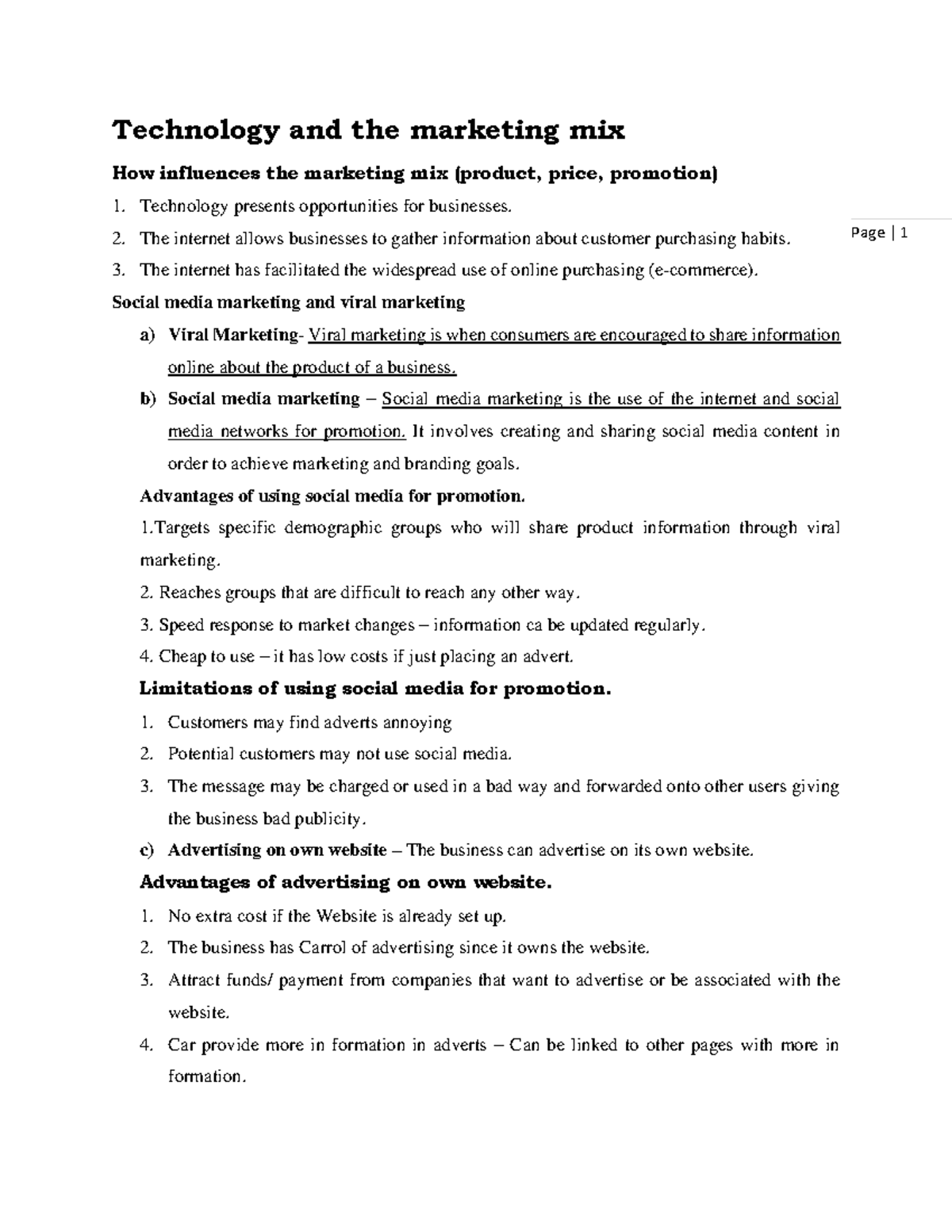 Technology and Marketing mix - Page | 1 Technology and the marketing ...