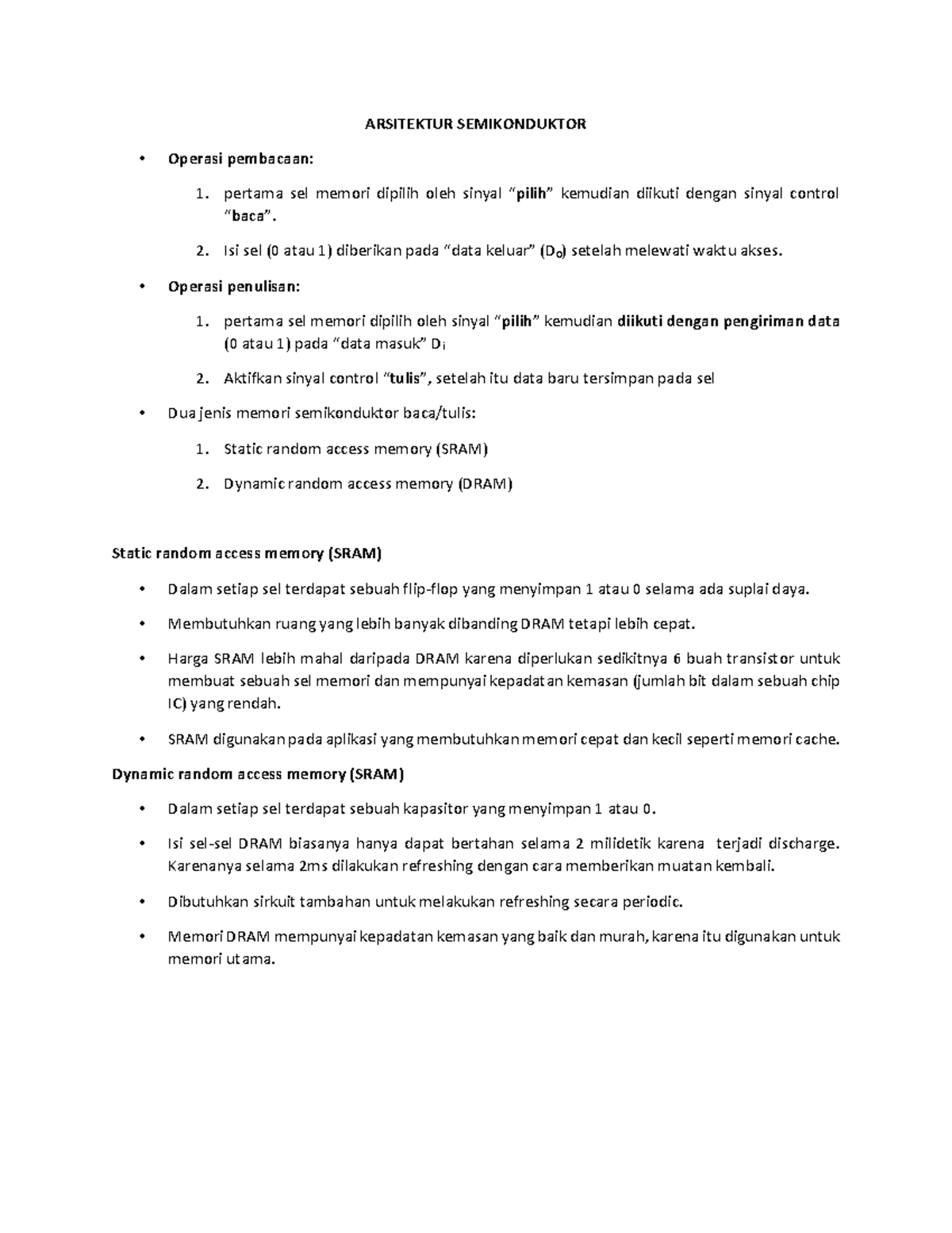 Arsitektur Semikonduktor - ARSITEKTUR SEMIKONDUKTOR Operasi pembacaan ...