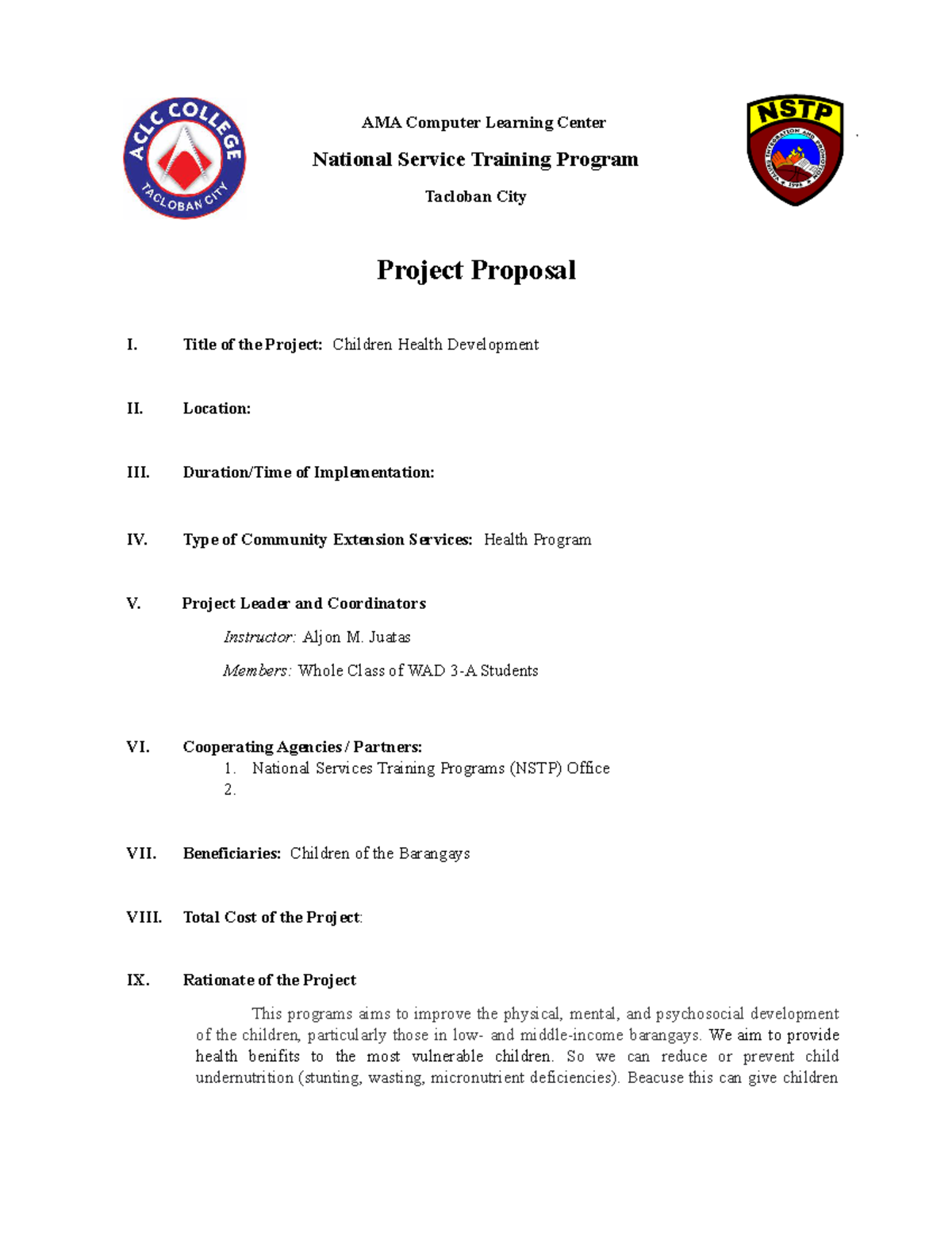 NSTP Project Proposal - anytiunh - AMA Computer Learning Center ...