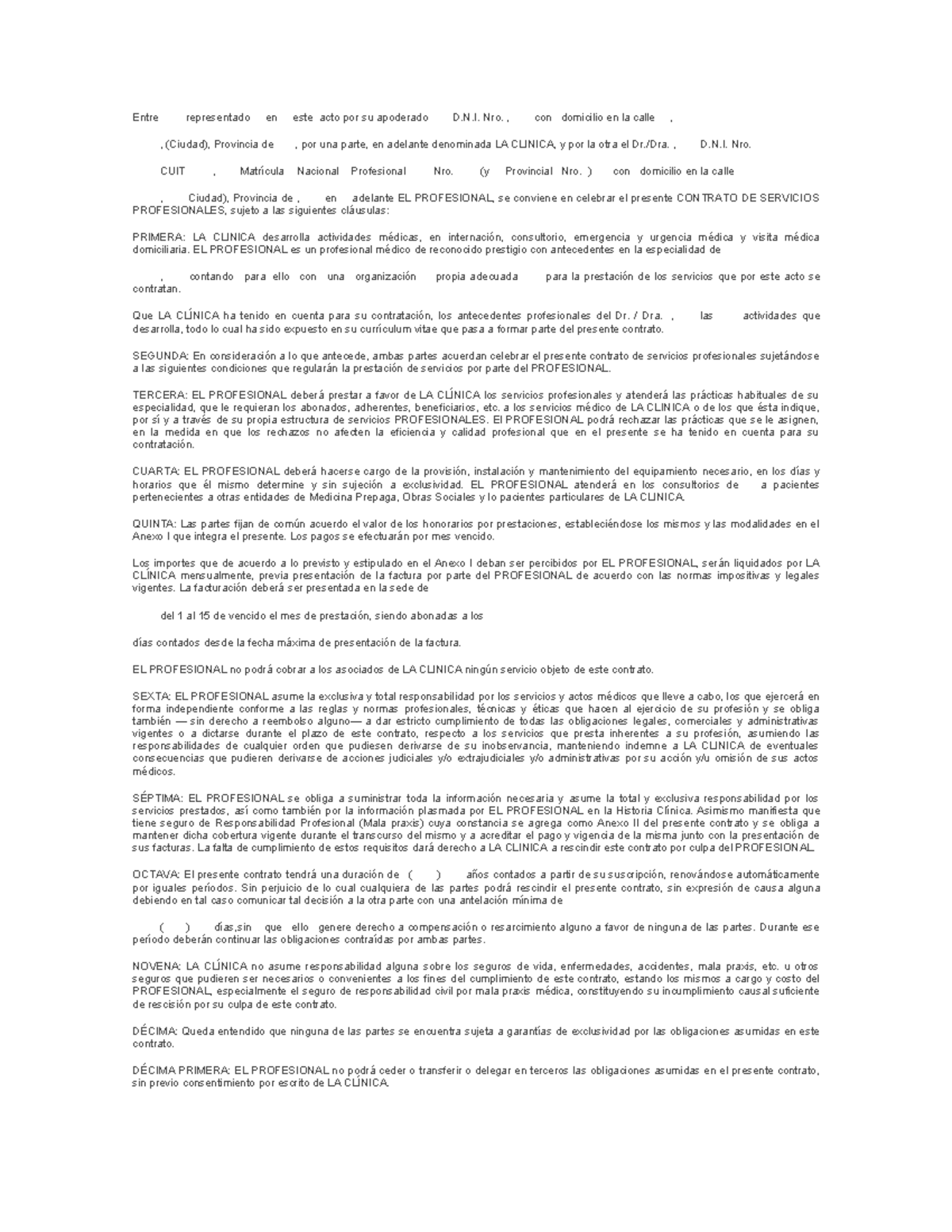 499871689 Contrato Medico Modelo - Entre representado en este acto por su apoderado D.N. Nro ...