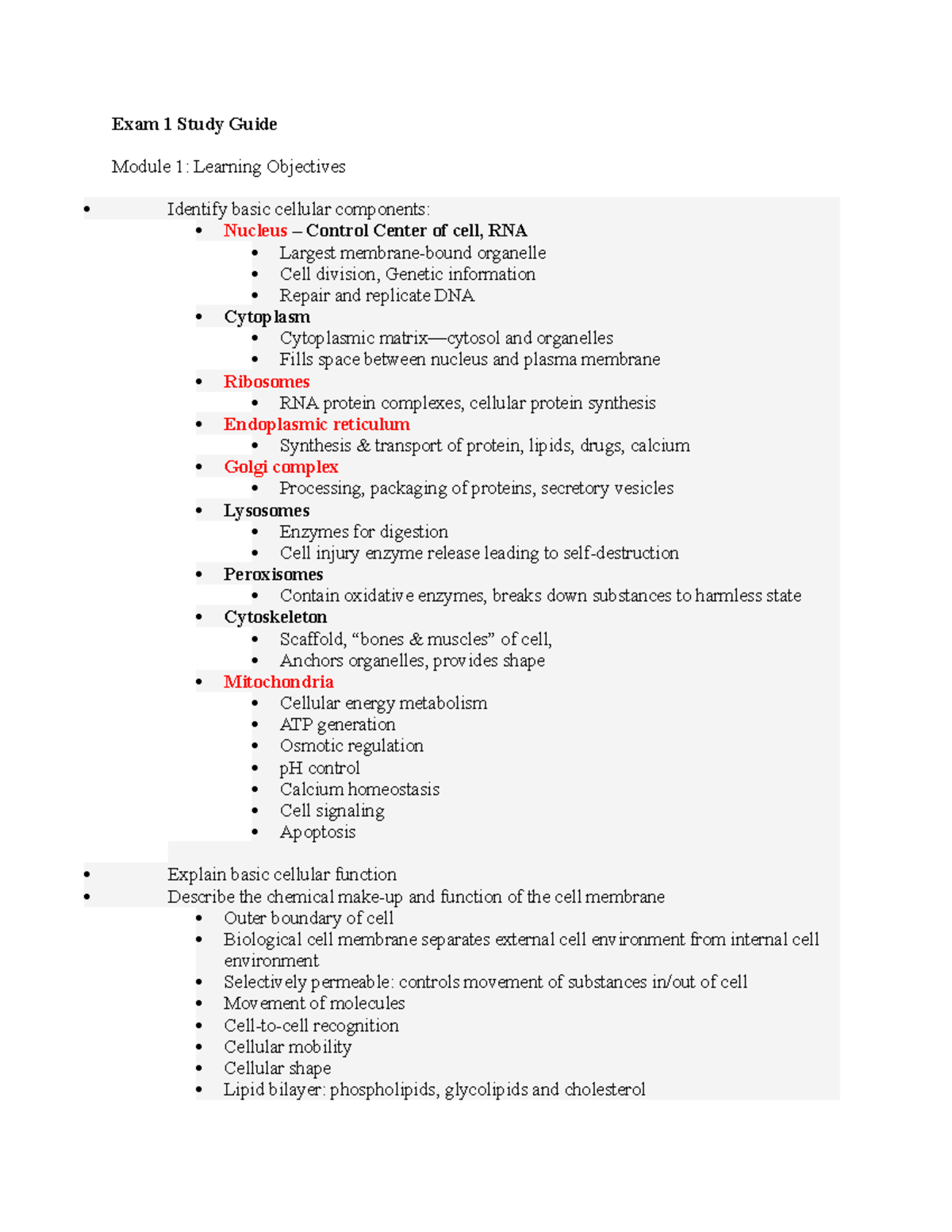 Exam 1 Study Guide - Exam 1 Study Guide Module 1: Learning Objectives ...
