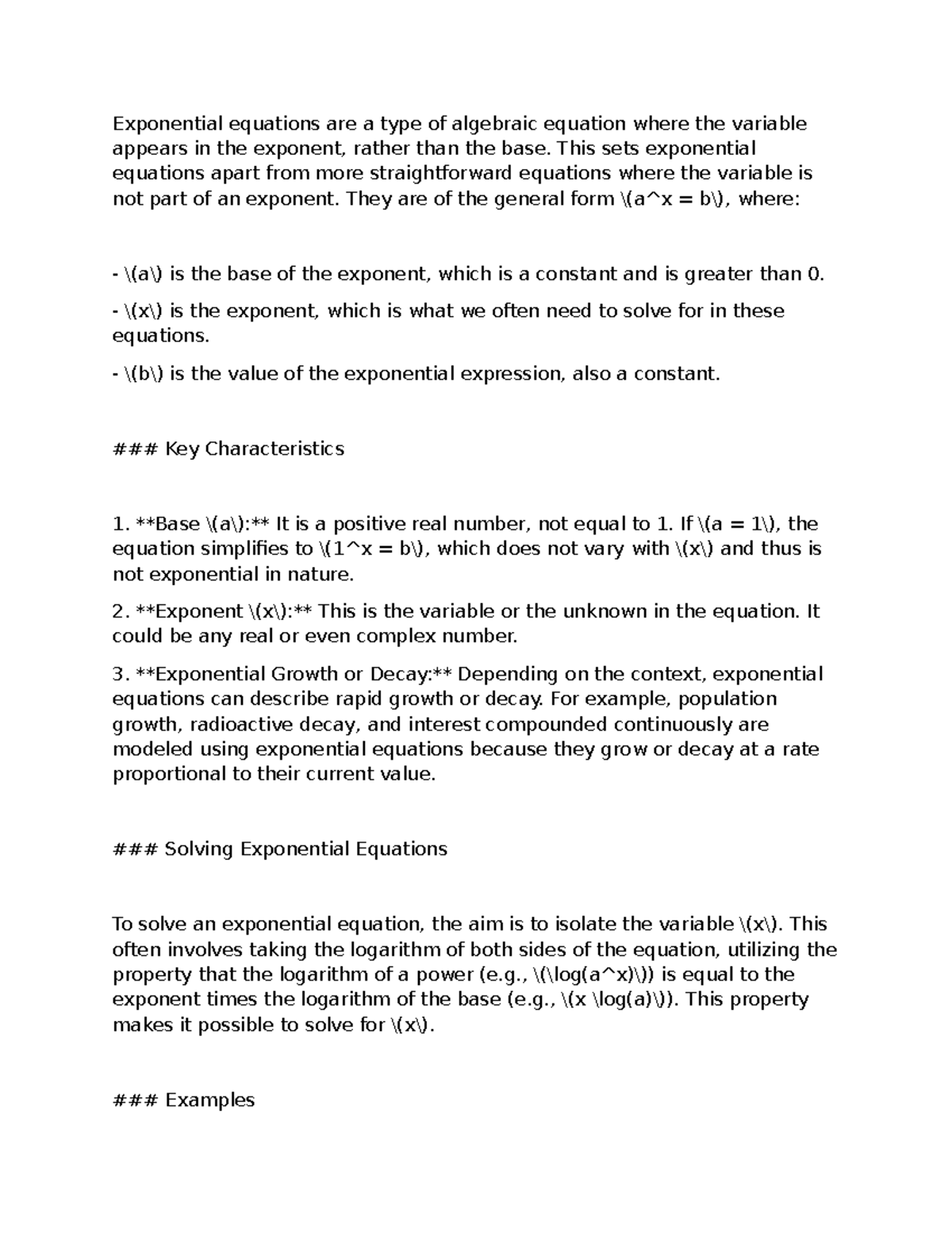 Exponential eq conceptually - Exponential equations are a type of ...