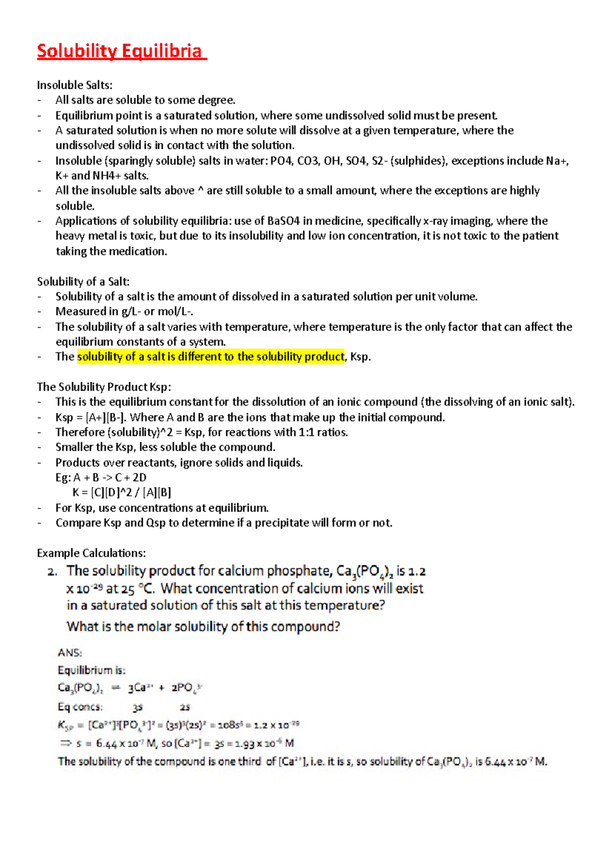 Solubility Equilibria Lecture Notes - Solubility Equilibria Insoluble ...