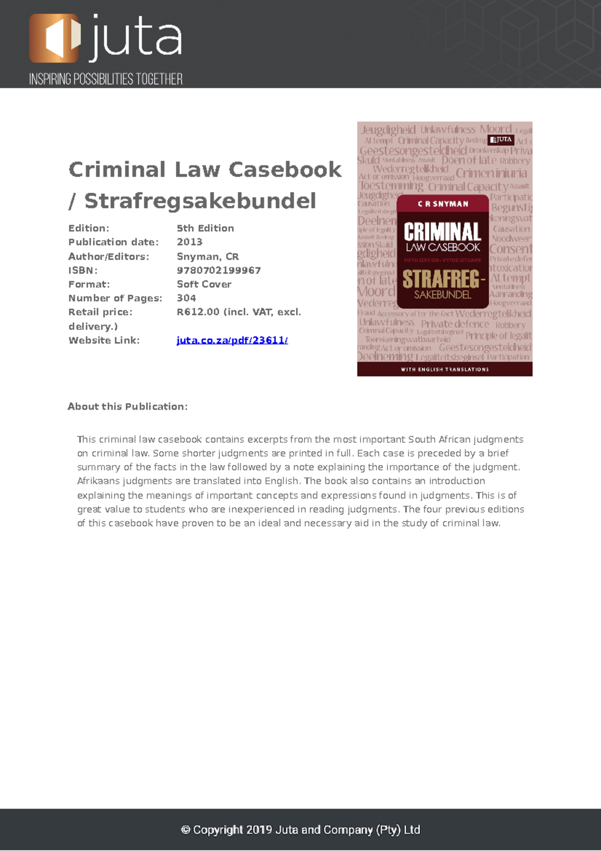 Pdf - STUDY NITES - Criminal Law Casebook / Strafregsakebundel Edition ...