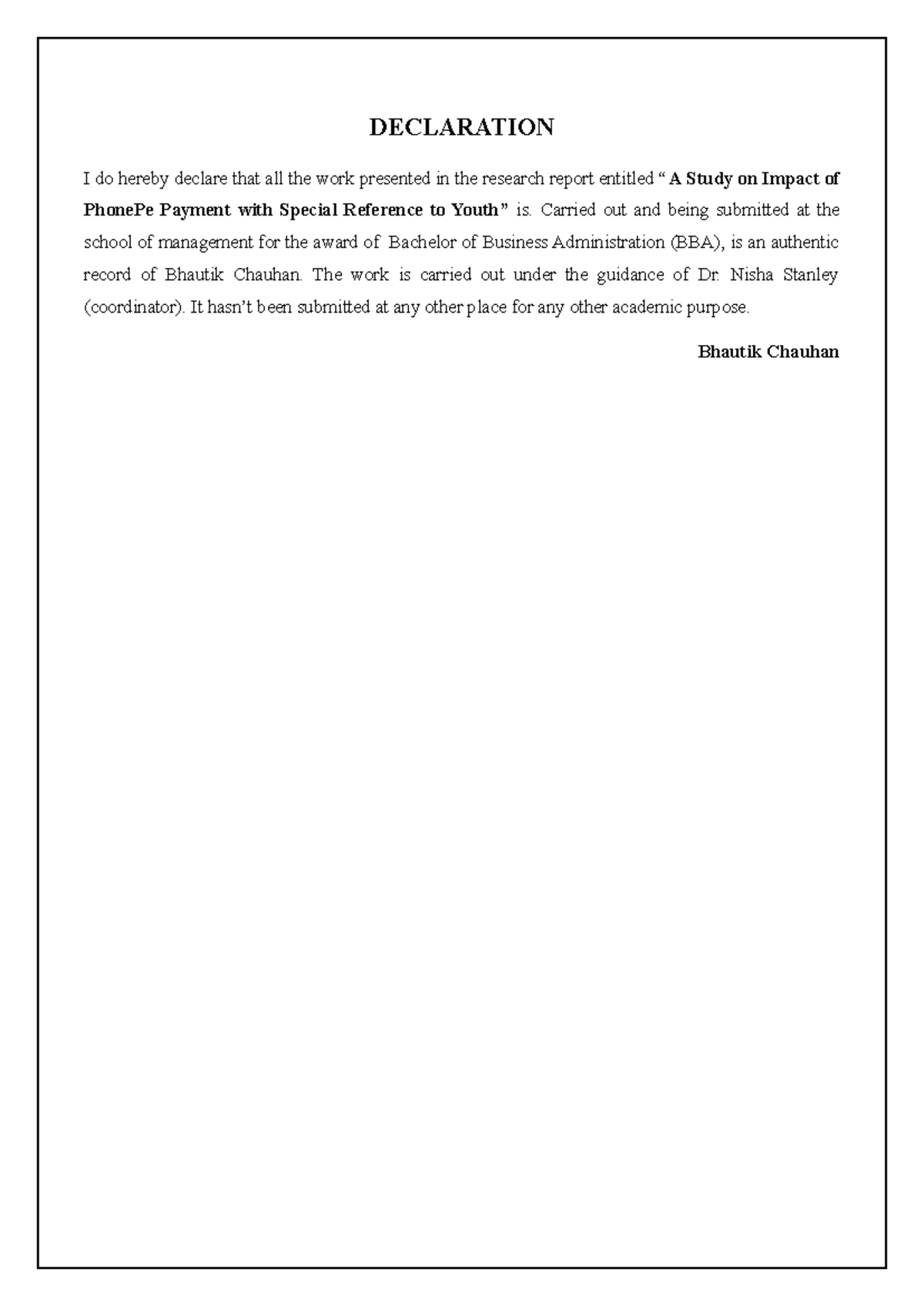 Document - DECLARATION I do hereby declare that all the work presented ...