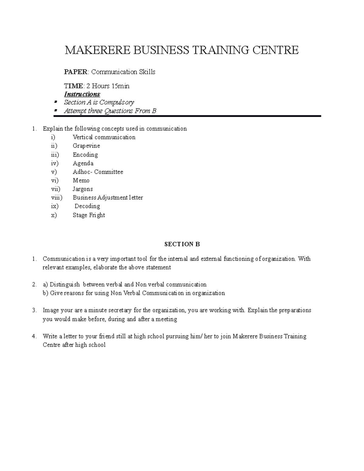 Communication cert - Read through these examination papers for the ...