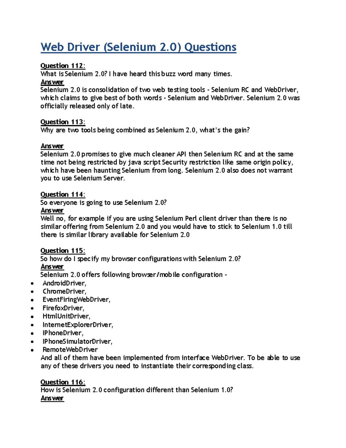 Selenium Web Driver - Web Testing - Web Driver (Selenium 2) Questions ...