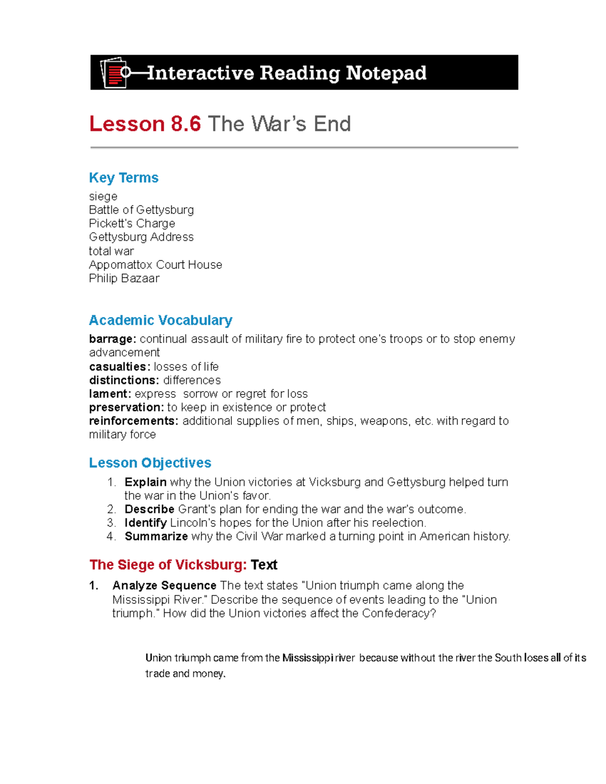 Shubh Desai - 8.6 The War's End - Lesson 8 The War’s End Key Terms ...
