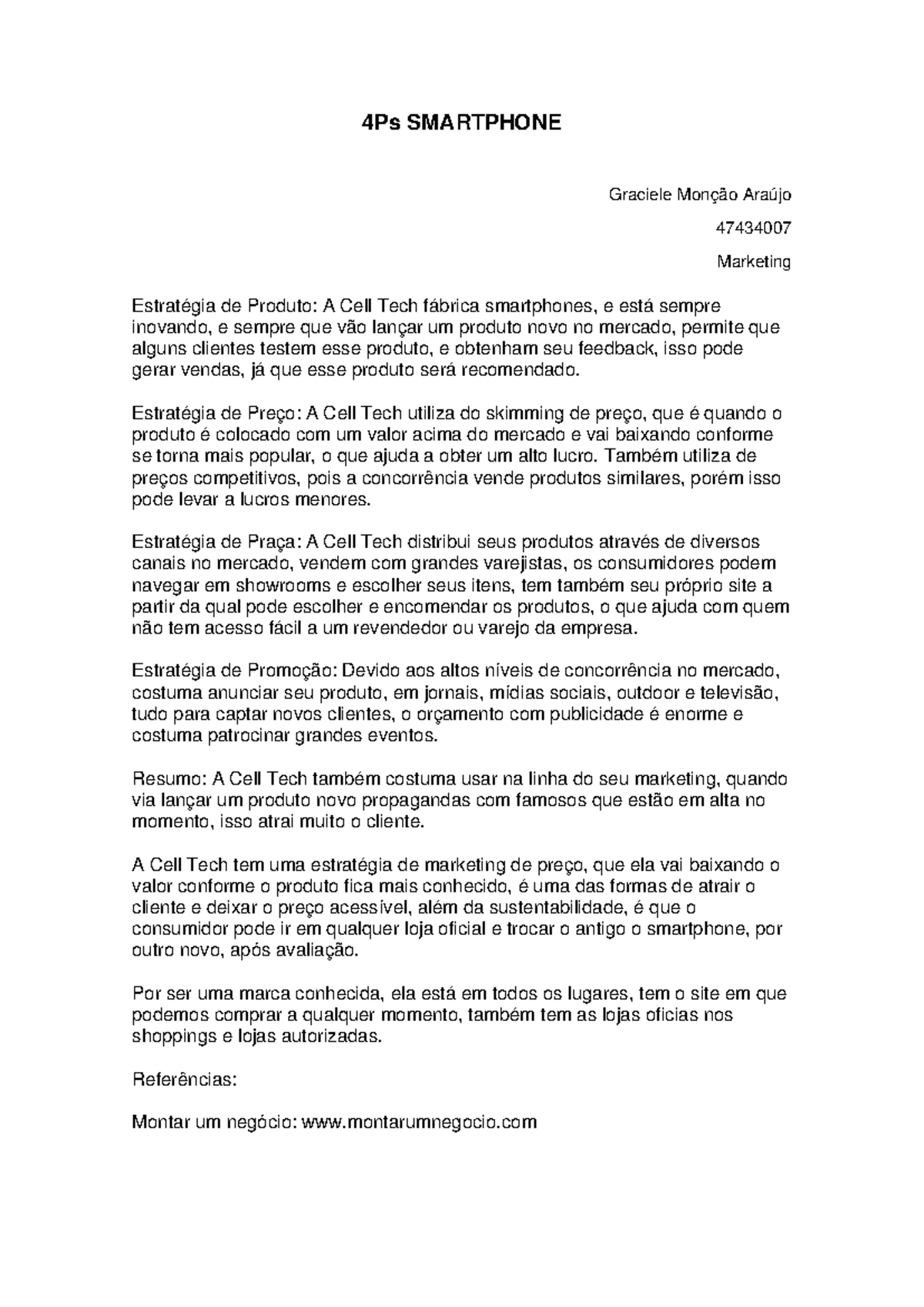 Modelo de AV1 - trabalho sobre os 4Ps do Marketing - 4Ps SMARTPHONE ...