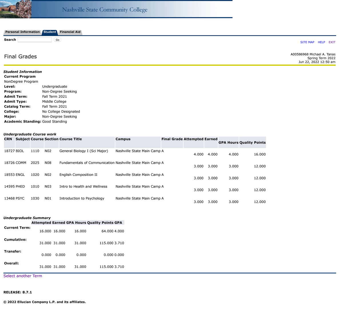 Final Grades - class work - RELEASE: 8. Personal Information Student ...
