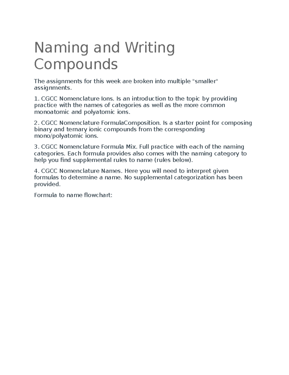 Naming CHM130 Naming And Writing Compounds The Assignments For This