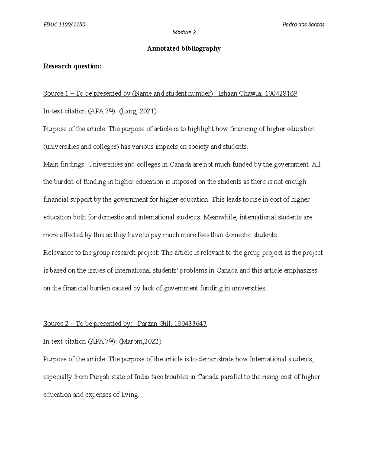 Annotated Bibliography - Annotated bibliography Research question ...