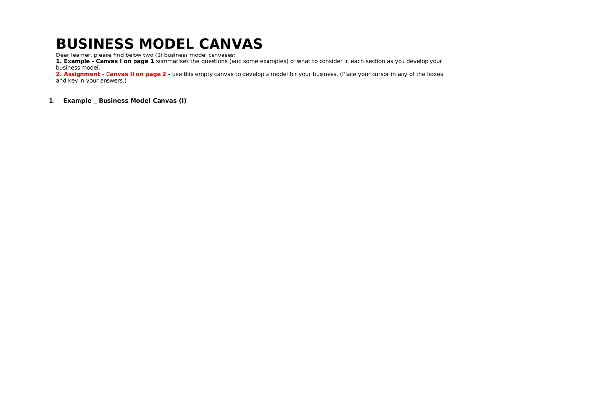 The Business Model Canvas Feb 2024 - BSc. Project Management - BUSINESS ...