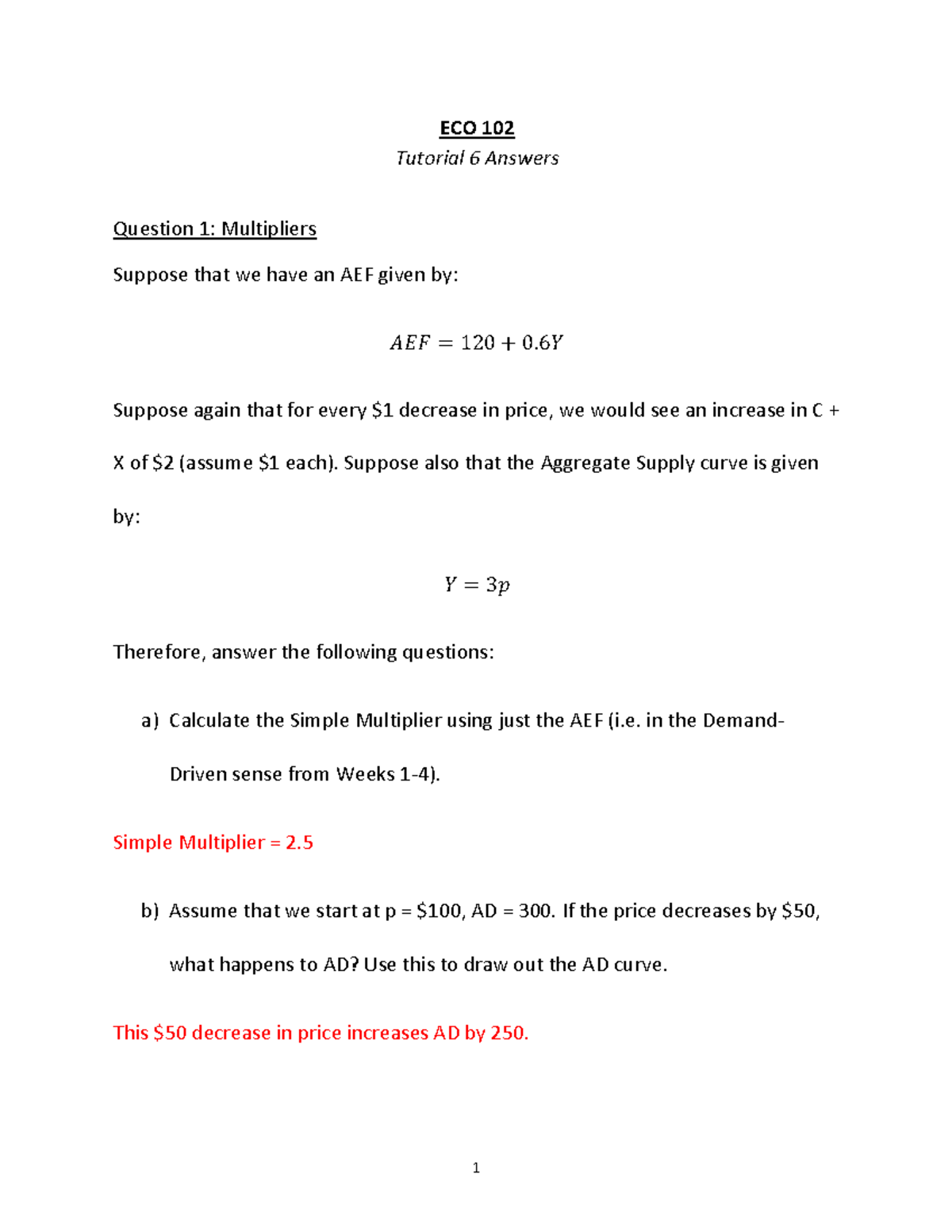 ECO102 TUT6 Answers - ECO 102 Tutorial 6 Answers Question 1 ...