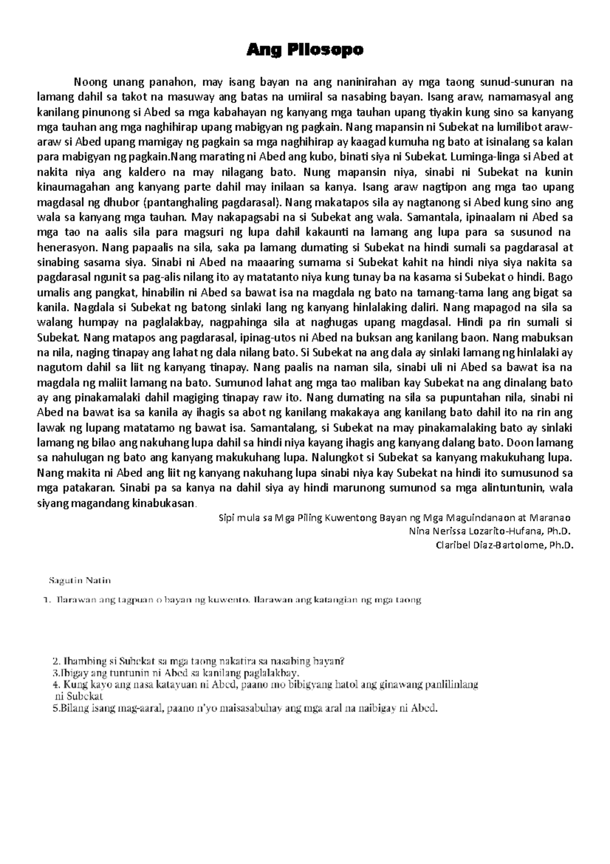 Ang Pilosopo - talata - Ang Pilosopo Noong unang panahon, may isang ...