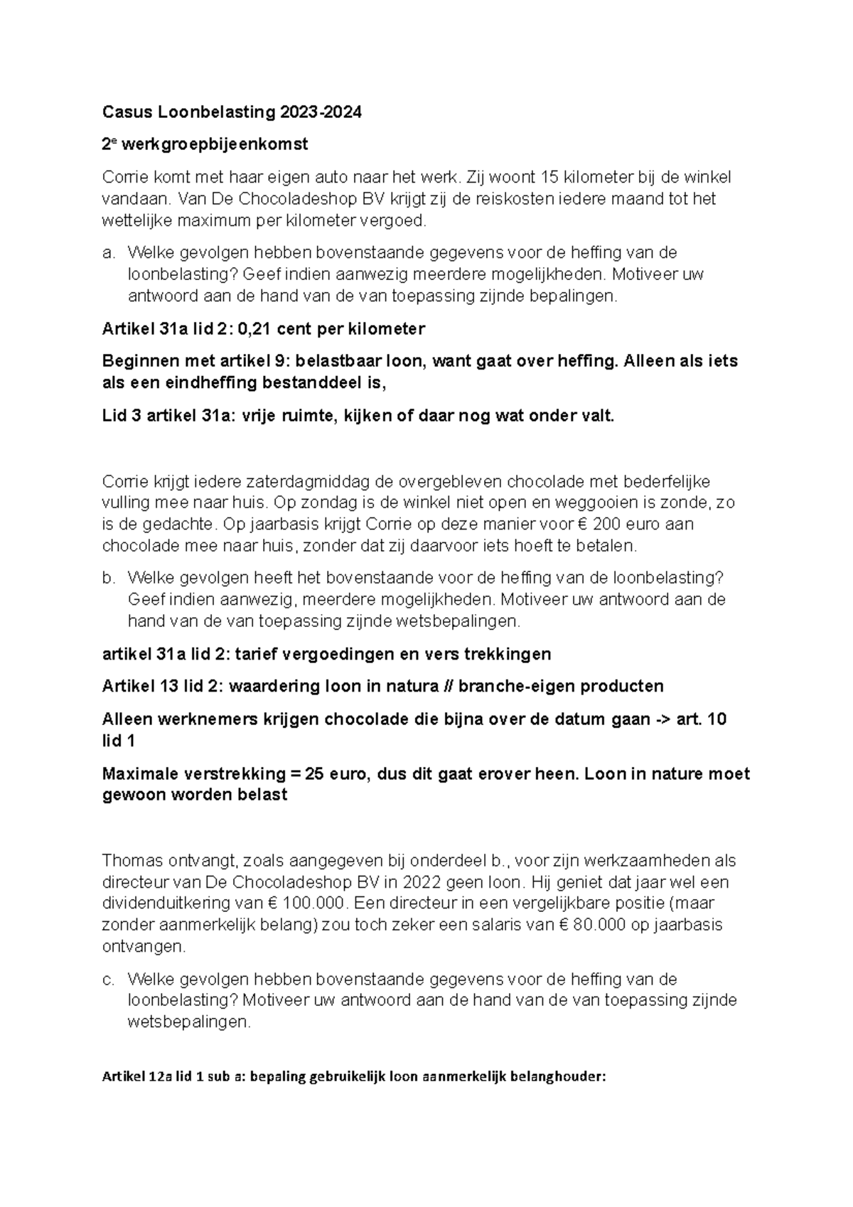 Casus Loonbelasting 2e deel voor Brightspace - Casus Loonbelasting 2023 ...