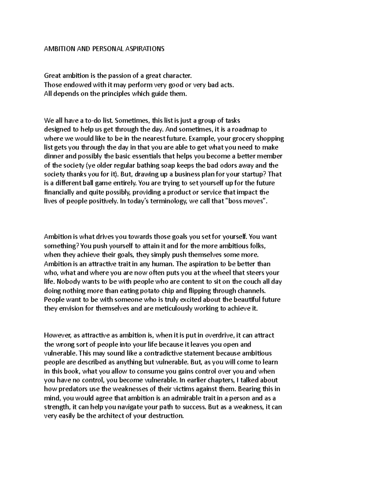 Ambition AND Personal Aspirations - AMBITION AND PERSONAL ASPIRATIONS ...