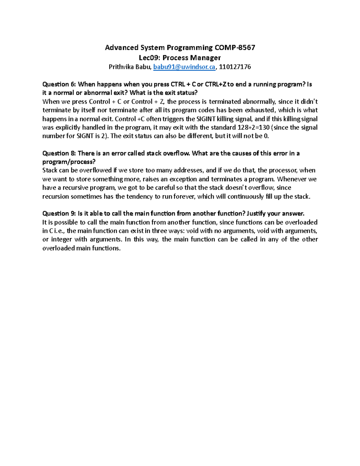 Lecture 9 Assignment Advanced System Programming Comp 8567 Lec0 9 Process Manager Prithvika 