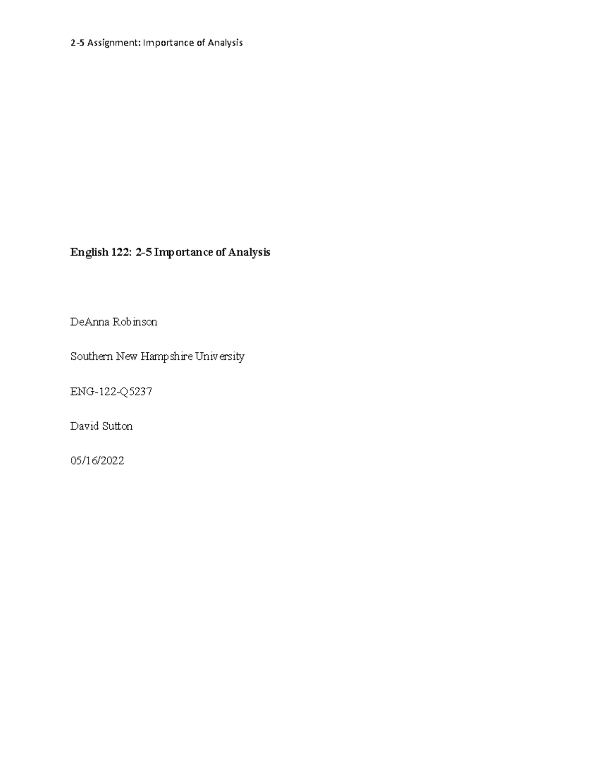 2 5 Assignment Importance Of Analysis 2 5 Assignment Importance Of