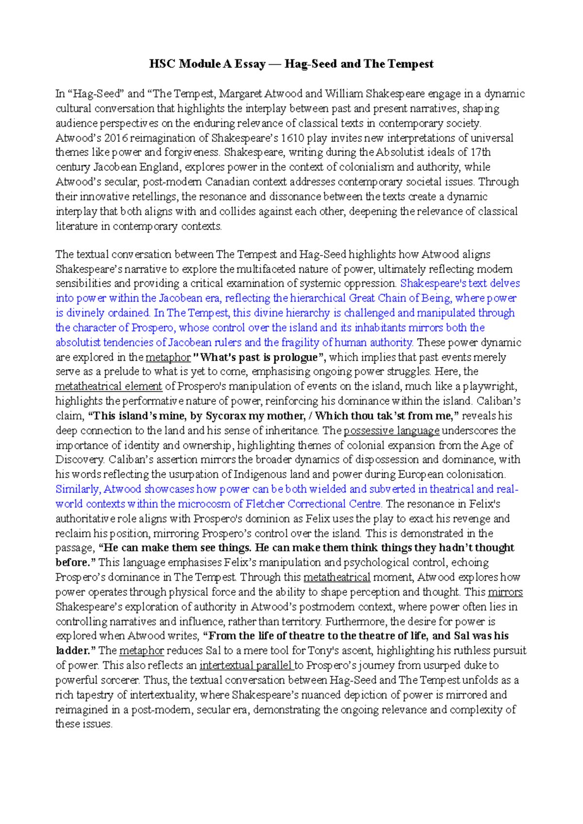 HSC Module A Essay - Hag-Seed & Tempest - HSC Module A Essay — Hag-Seed ...
