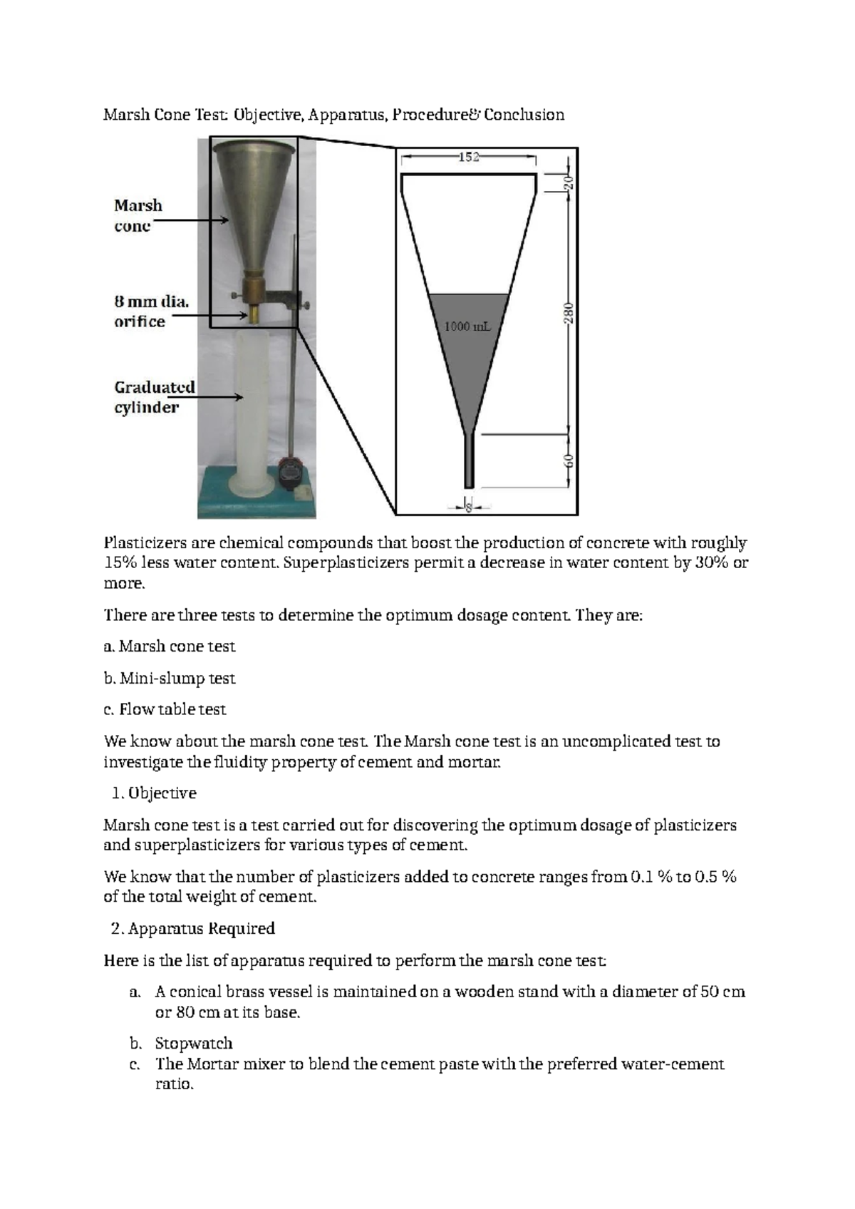 Marsh cone test - Marsh Cone Test: Objective, Apparatus, Procedure ...